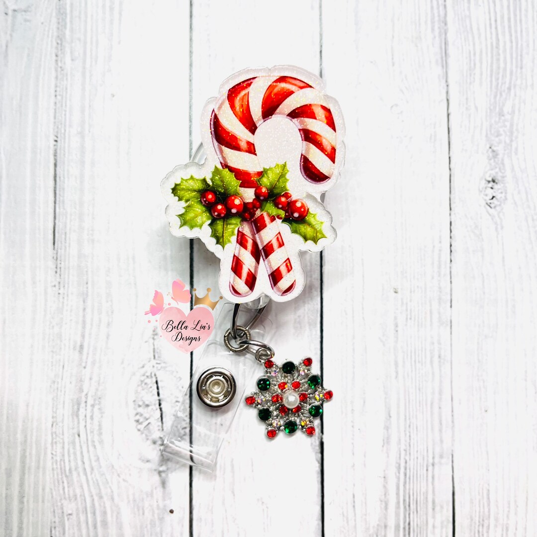 Candy Cane Badge Holder, Holly Christmas ID Holder, Retractable ID Clip ...