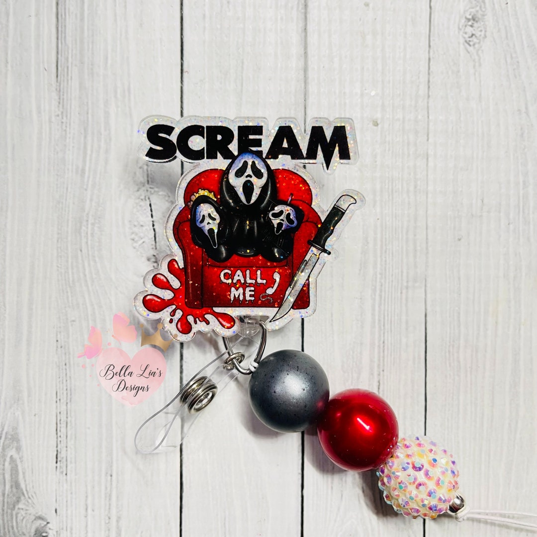 Ghost Face Badge Reel Horror Badge Holder Call Me Halloween - Etsy
