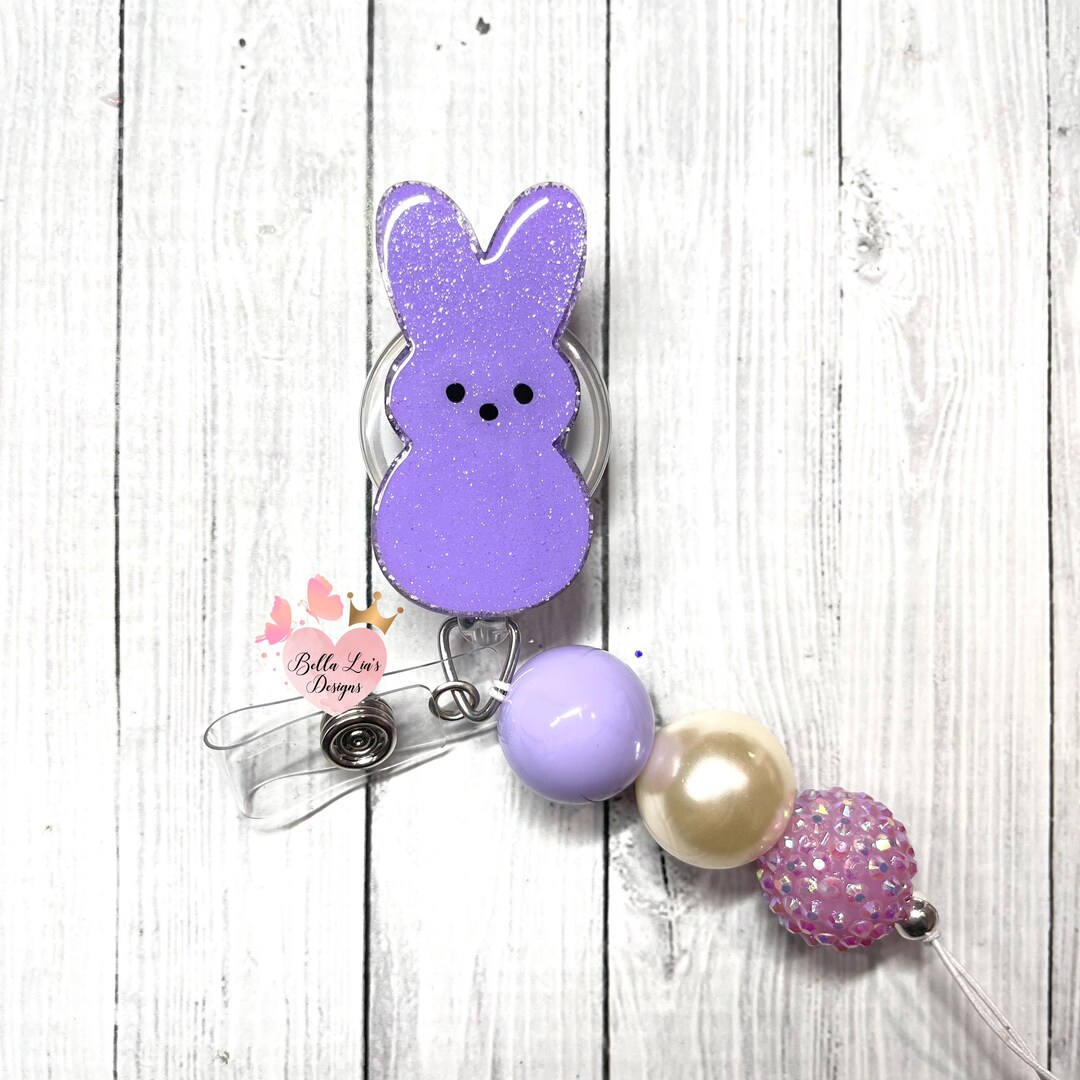 Easter Peep Badge Reel, Holiday Retractable, Bunny Ears, Pink ID Holder ...