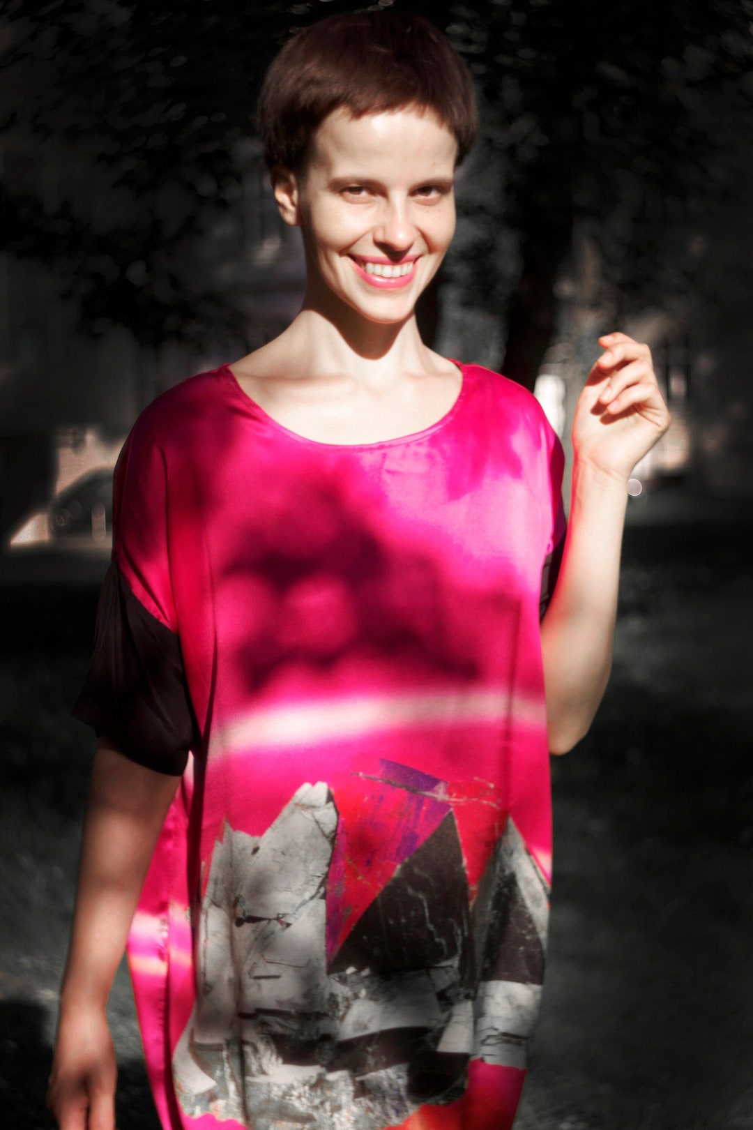 Printed Crystal Silk T-sirt Dress Pink Elegance Pyramid Crystal - Etsy