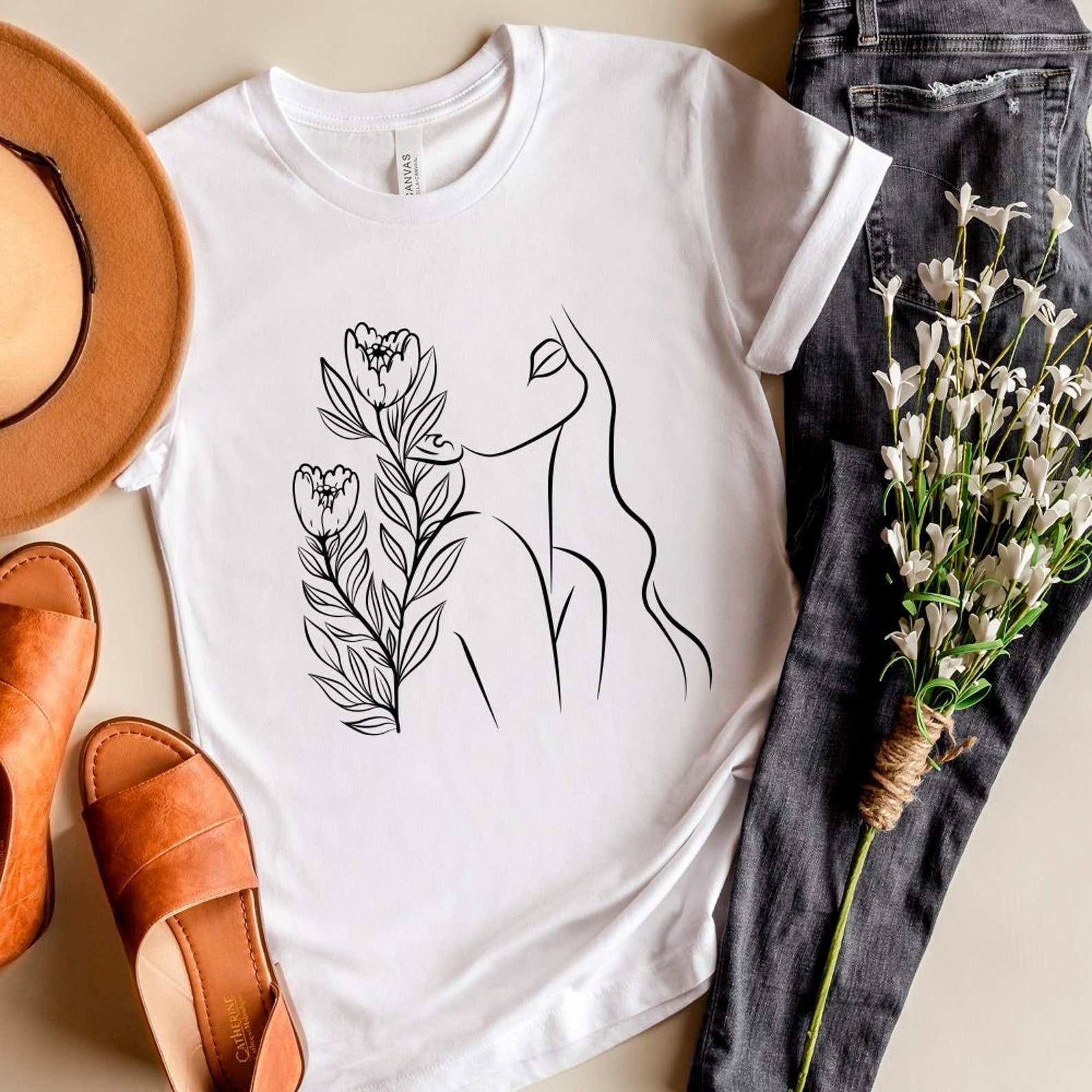 Floral Woman Svg Design, Floral Body Svg, Woman Line Drawing Svg ...