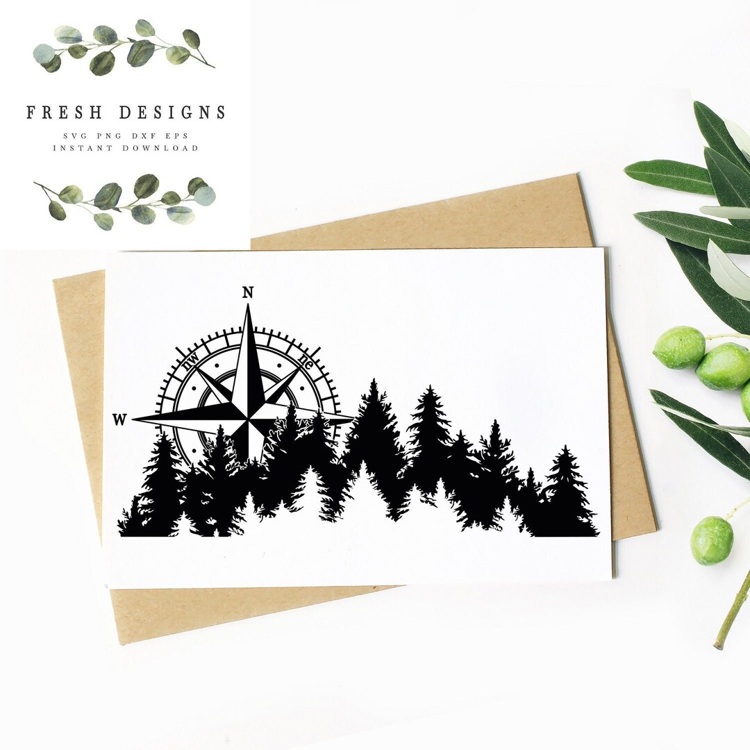 Compass Mountains Svg, Compass and Forest Svg, Nature Svg, Adventure ...