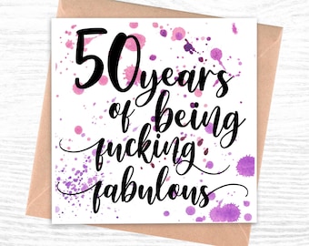 Funny 50th Birthday Card 50 and Totally Fing Fabulous Printed on ...