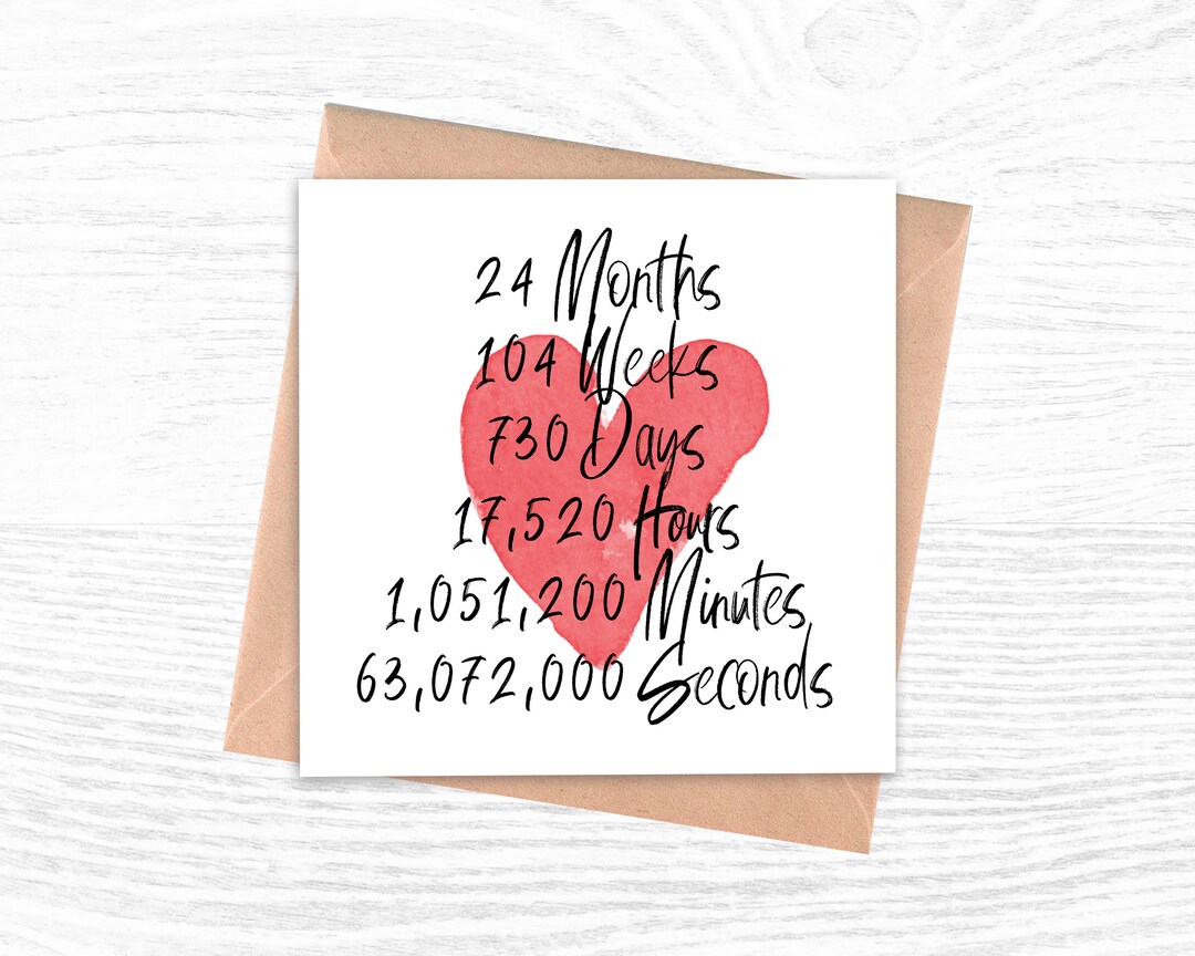 2nd Anniversary Card: 2 Years, Heart Design - Etsy
