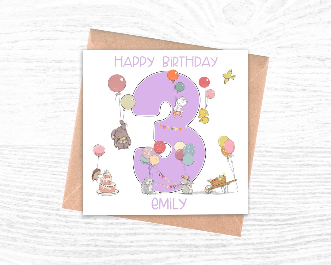 Personalised 3rd Birthday Card for Girl | 3rd Birthday Card - Etsy ...