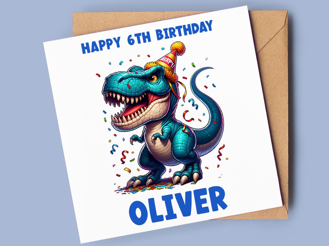 Personalized Dinosaur 6th Birthday Card - Etsy