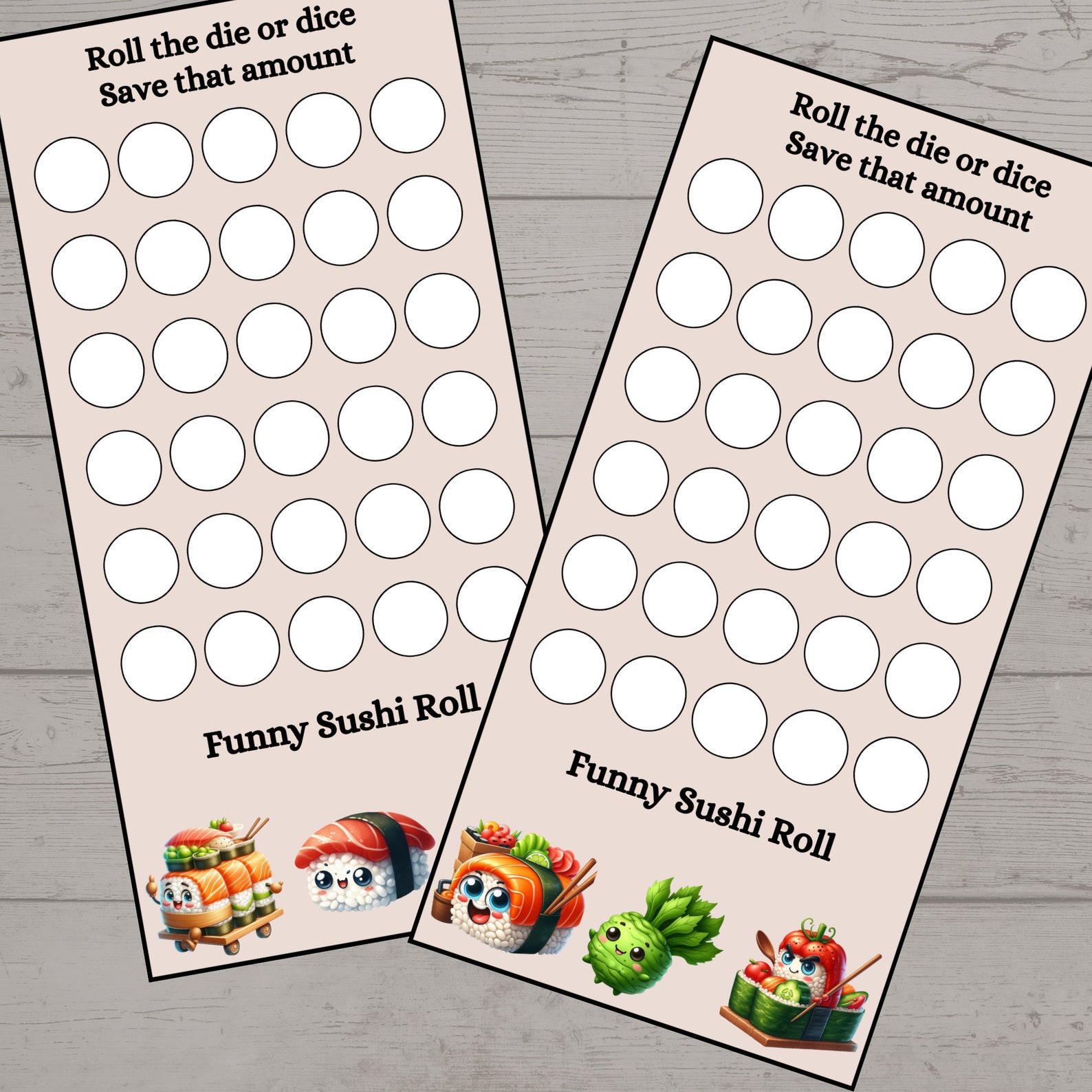 Printable Sushi Roll the Die or Dice Savings Challenge Tracker and DIY ...