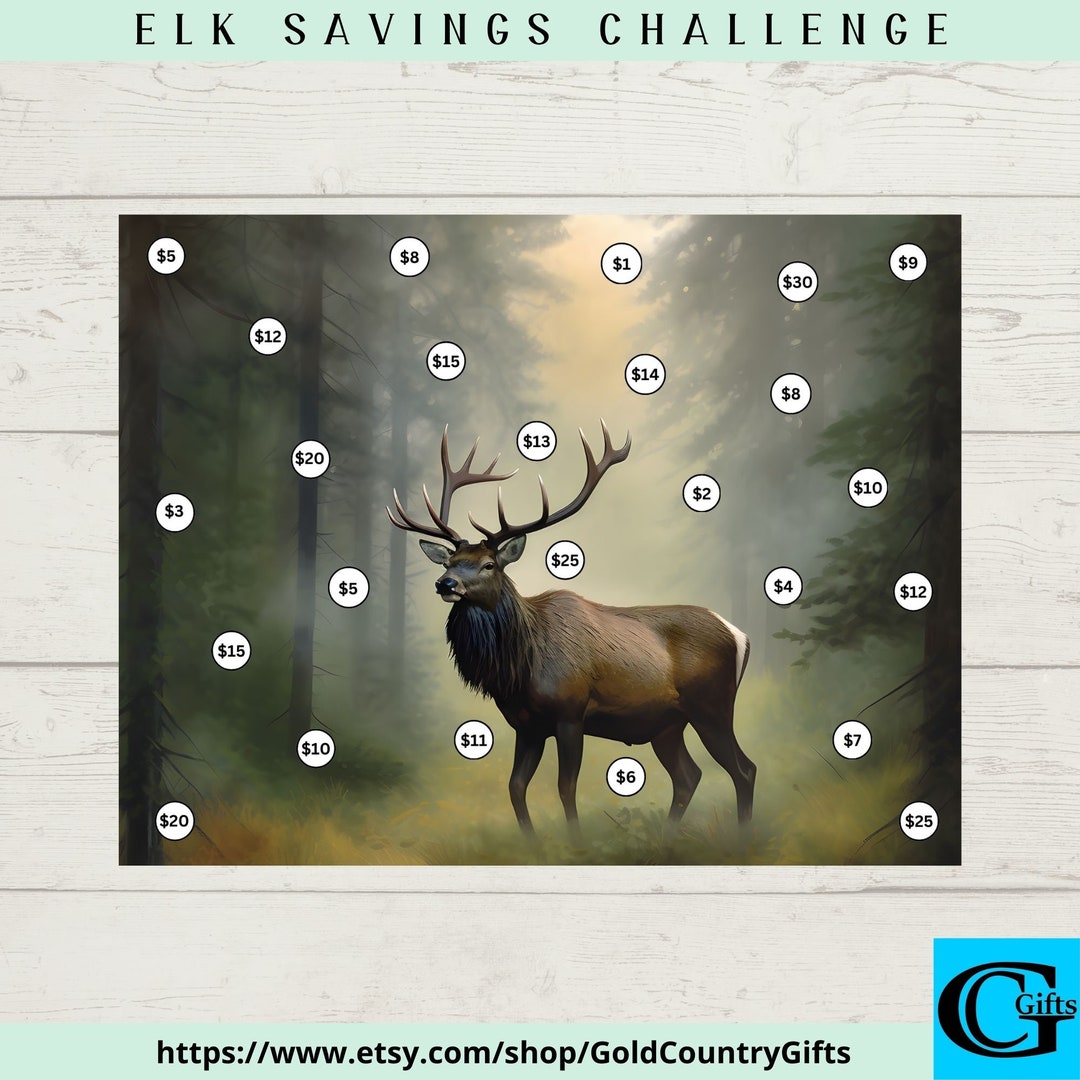 Elk Savings Challenge and Cash Envelope, Savings Challenge Printable ...