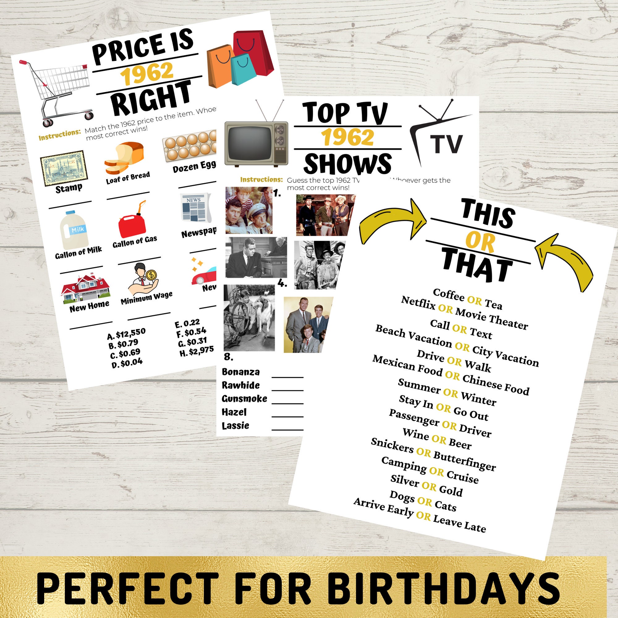 Printable Birthday Party Games, Born in 1962. Game, 12 Game Bundle ...
