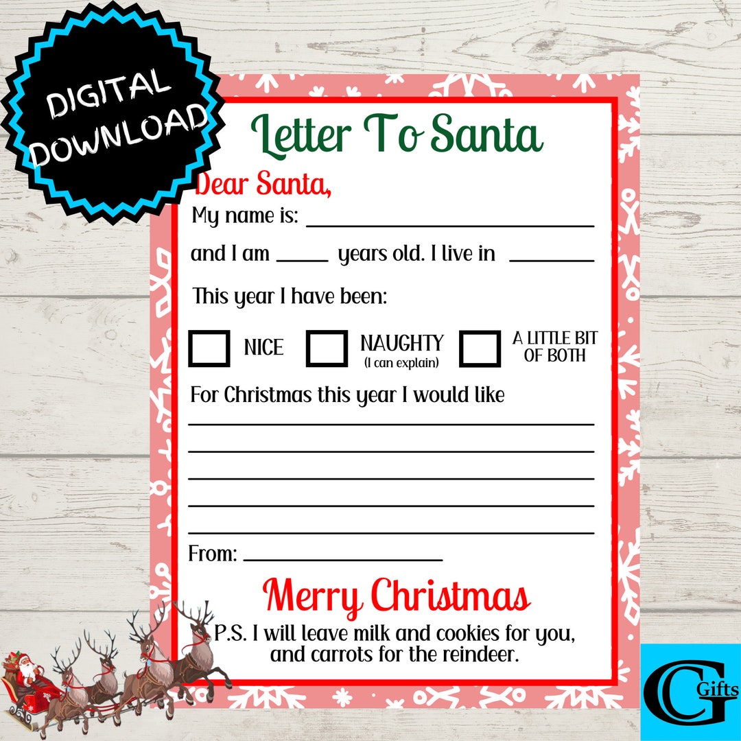 Printable Letter to Santa, Kids Letter to Santa, Santa Letter ...