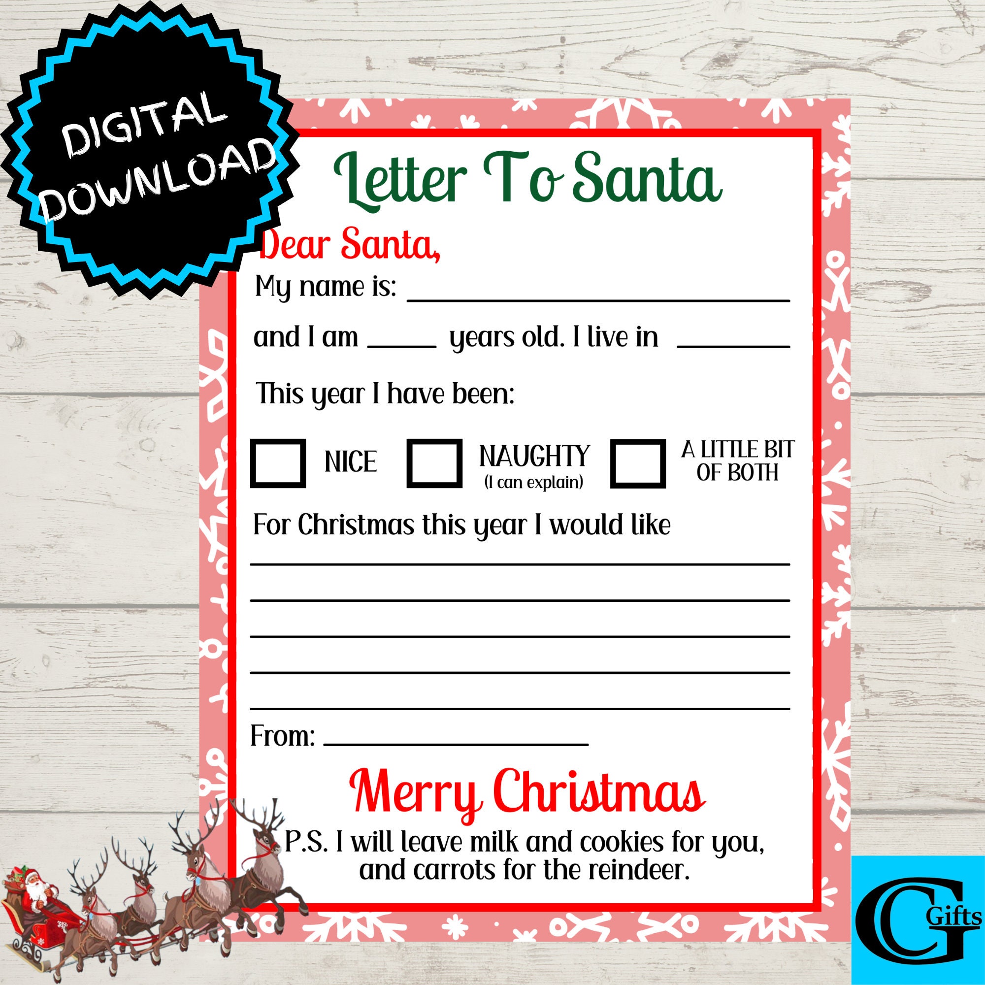Printable Letter to Santa Kids Letter to Santa Santa Letter - Etsy