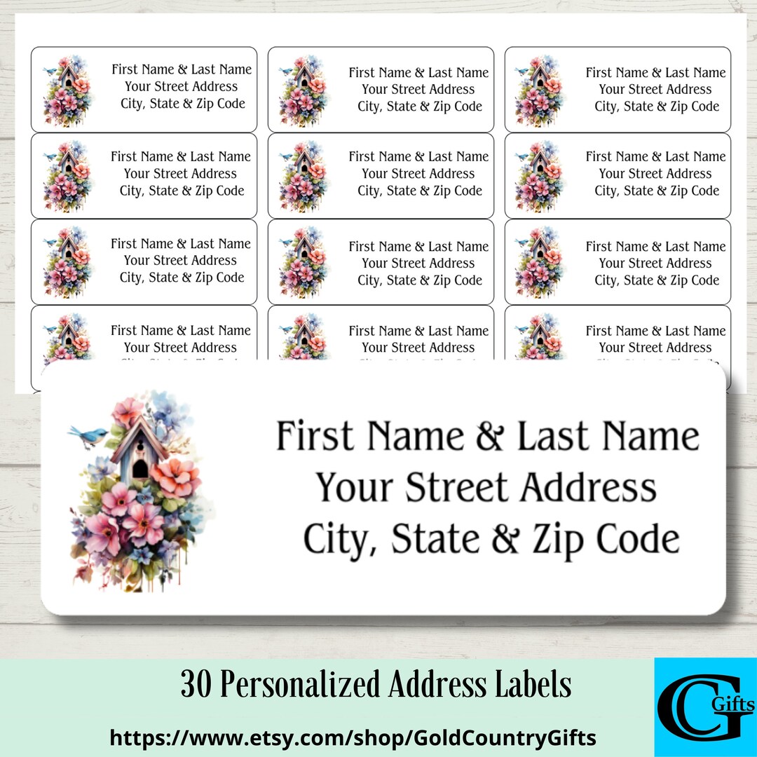 Personalized Address Labels, Watercolor Bird House Return Address ...