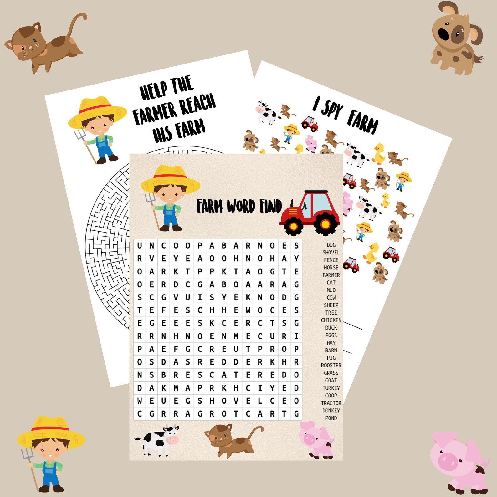 Printable Farm Activity Sheets - Word Search - Maze - I Spy - Birthday ...