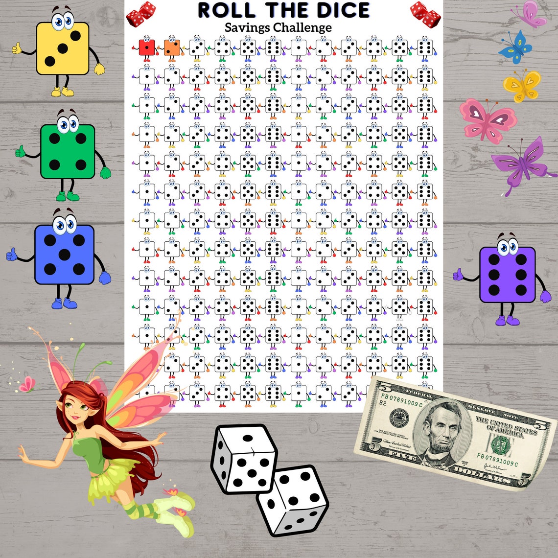 Printable Roll the Dice Savings Challenge Game, Money Savings Challenge ...