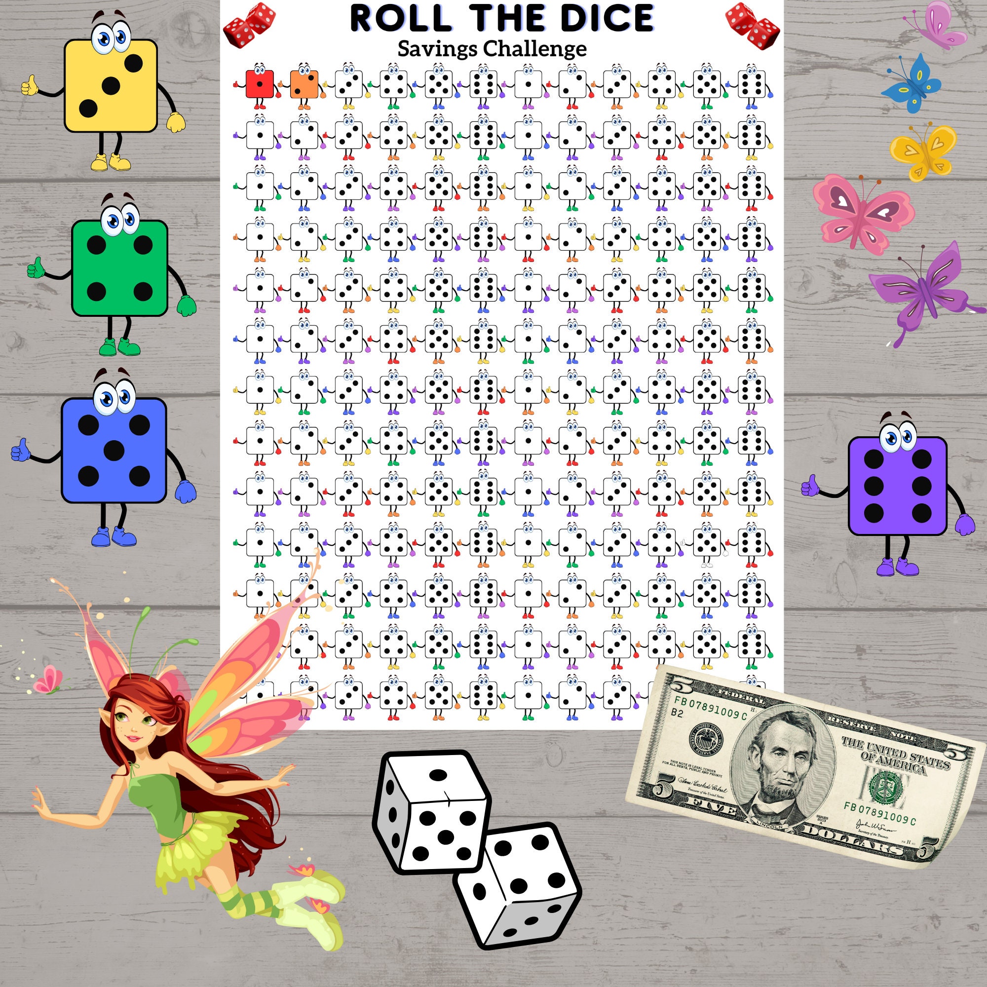 Printable Roll the Dice Savings Challenge Game, Money Savings Challenge ...