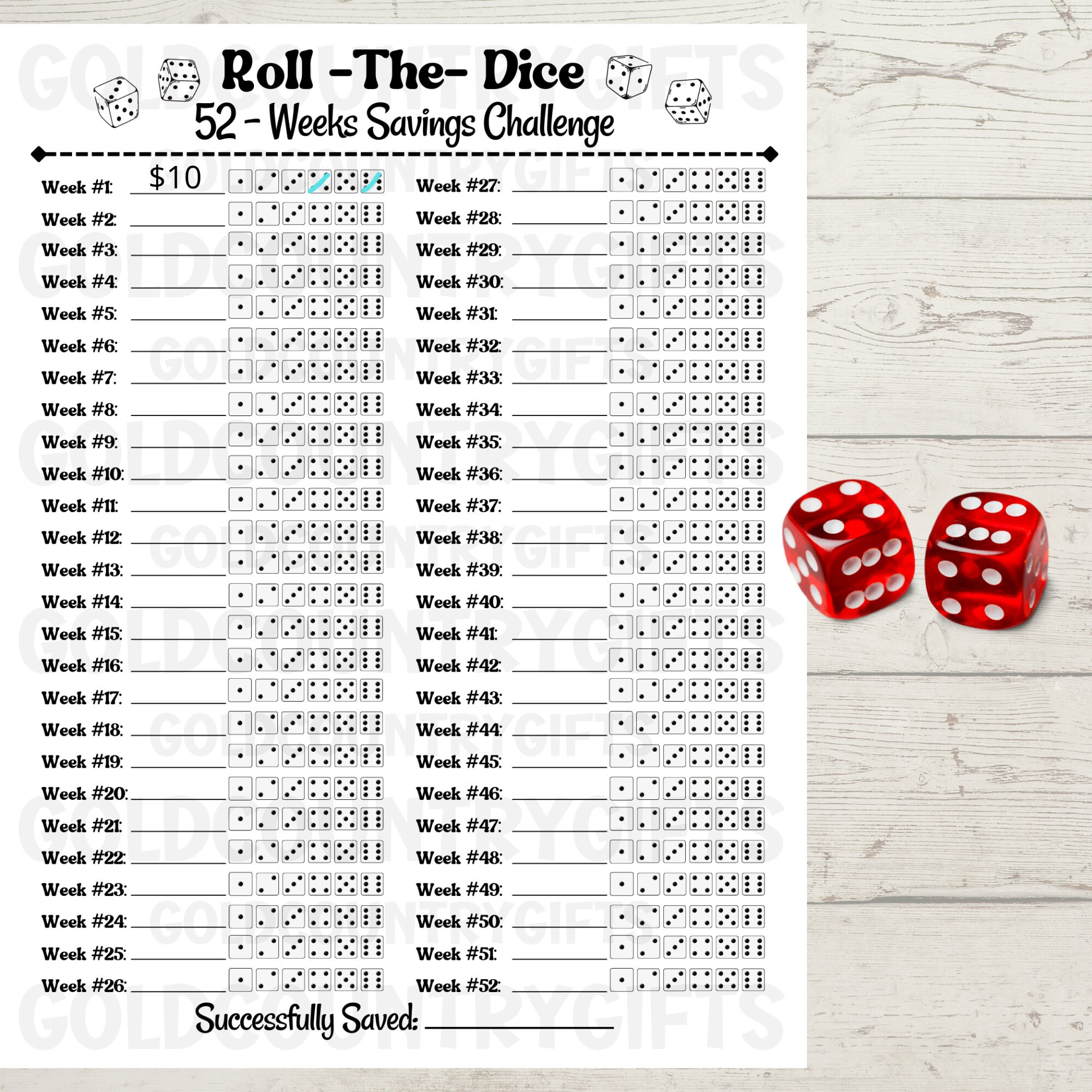 Printable Roll the Dice Savings Challenge Tracker, Money Saving ...
