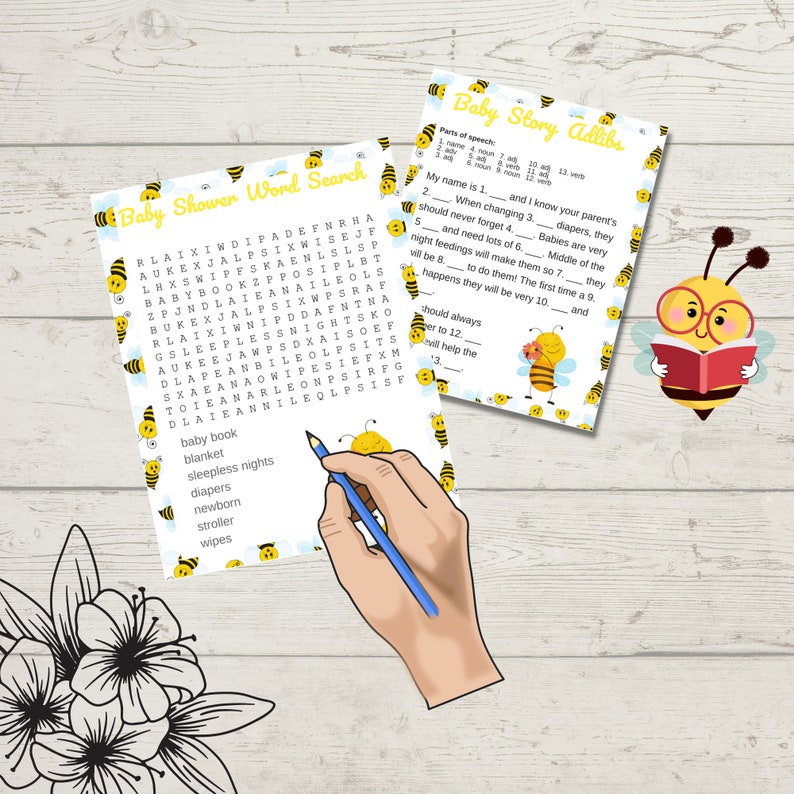 14 Baby Shower Printable Games, Baby Shower Game Bundle, Bumble Bee ...
