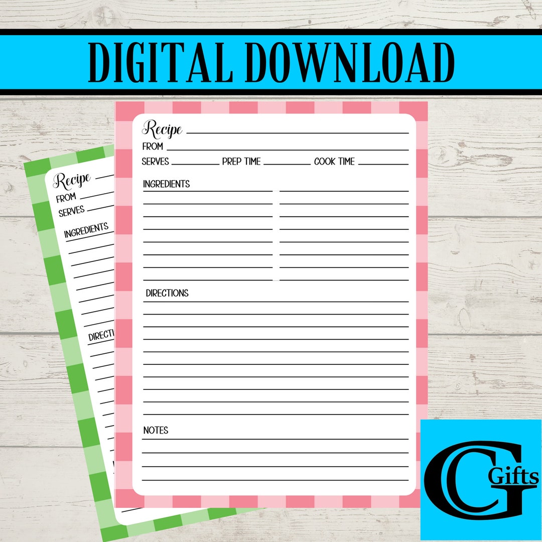 Printable Blank Recipe Pages, Recipe Card Template, Recipe Binder ...