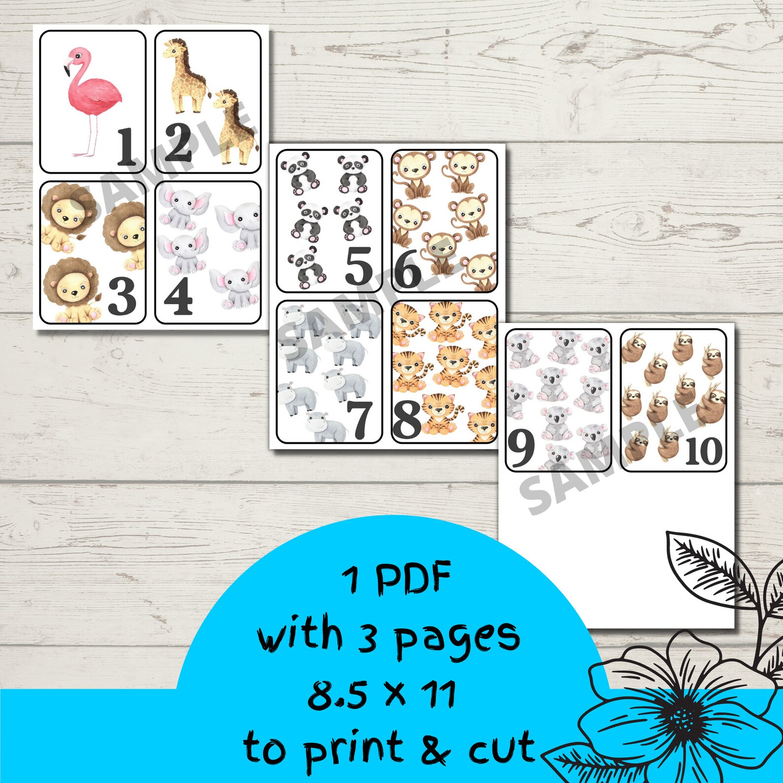 Number Flashcards With Jungle Animals, 1 - 10 Digital Download ...