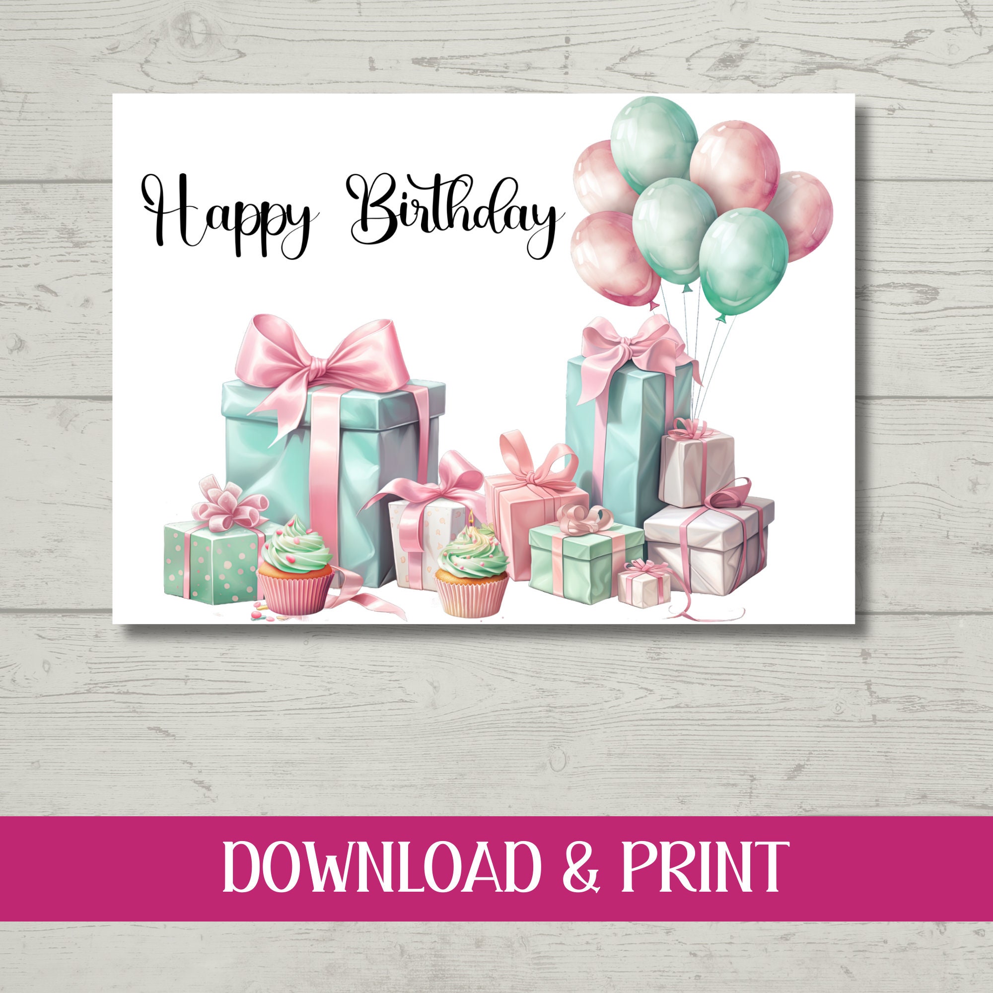 Printable Birthday Card With Presents Happy Birthday Card - Etsy