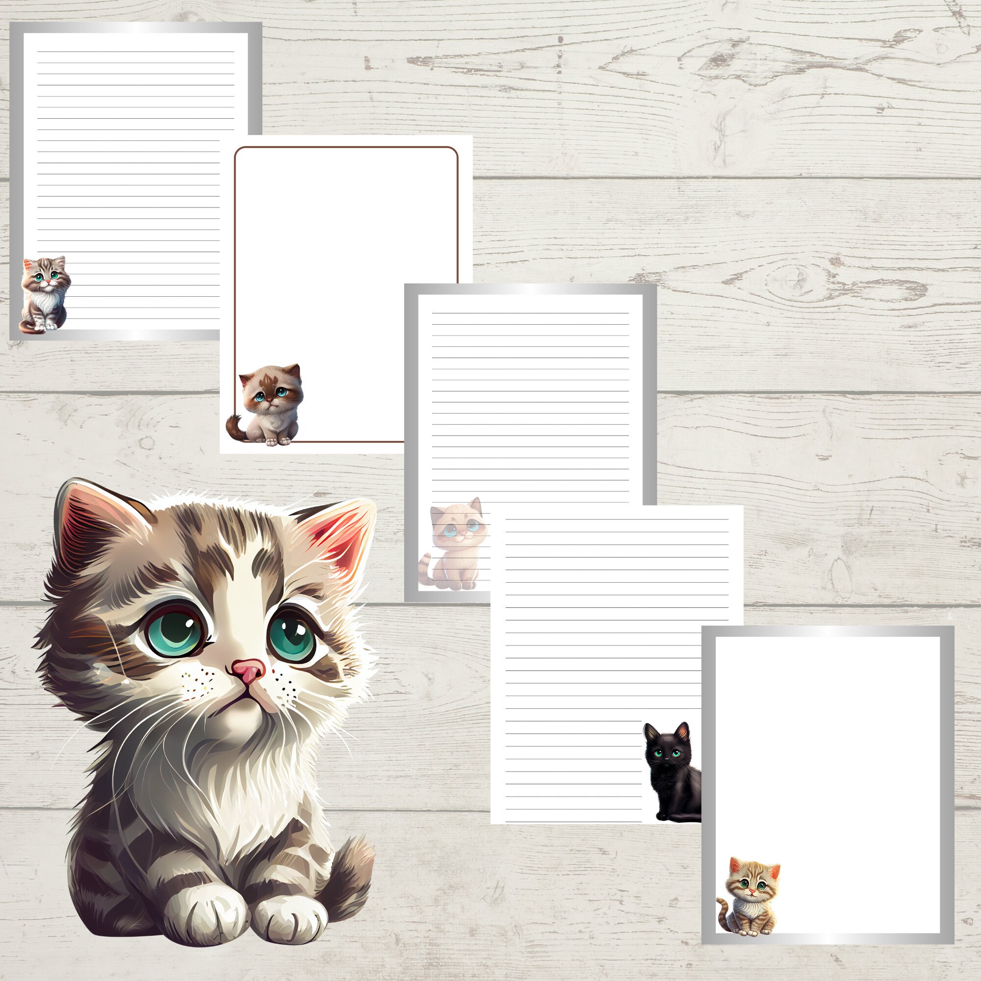 Cute Cat Stationery, Printable Cute Cat Stationery, Cute Cat Notepaper ...