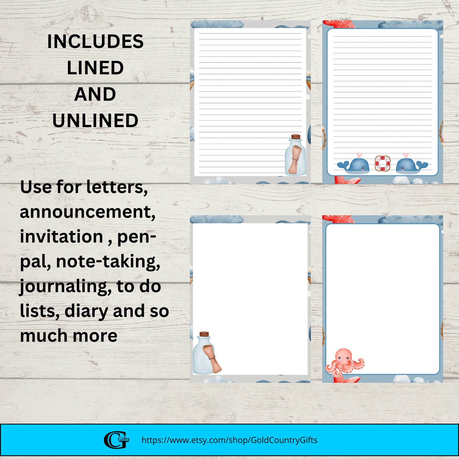 Nautical Stationery, Printable Nautical Stationery, Nautical Notepaper ...