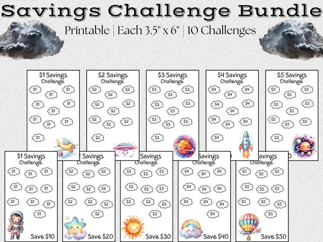 Cute Outer Space Printable Savings Challenge for Kids, Monthly Savings ...