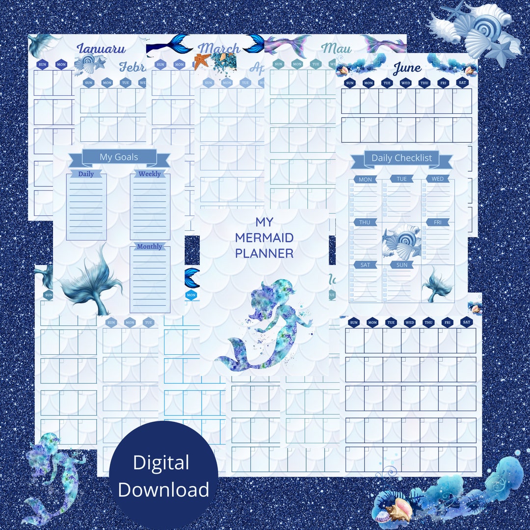 Mermaid Digital Planner - Planners for Girls - Mermaid Calendar ...