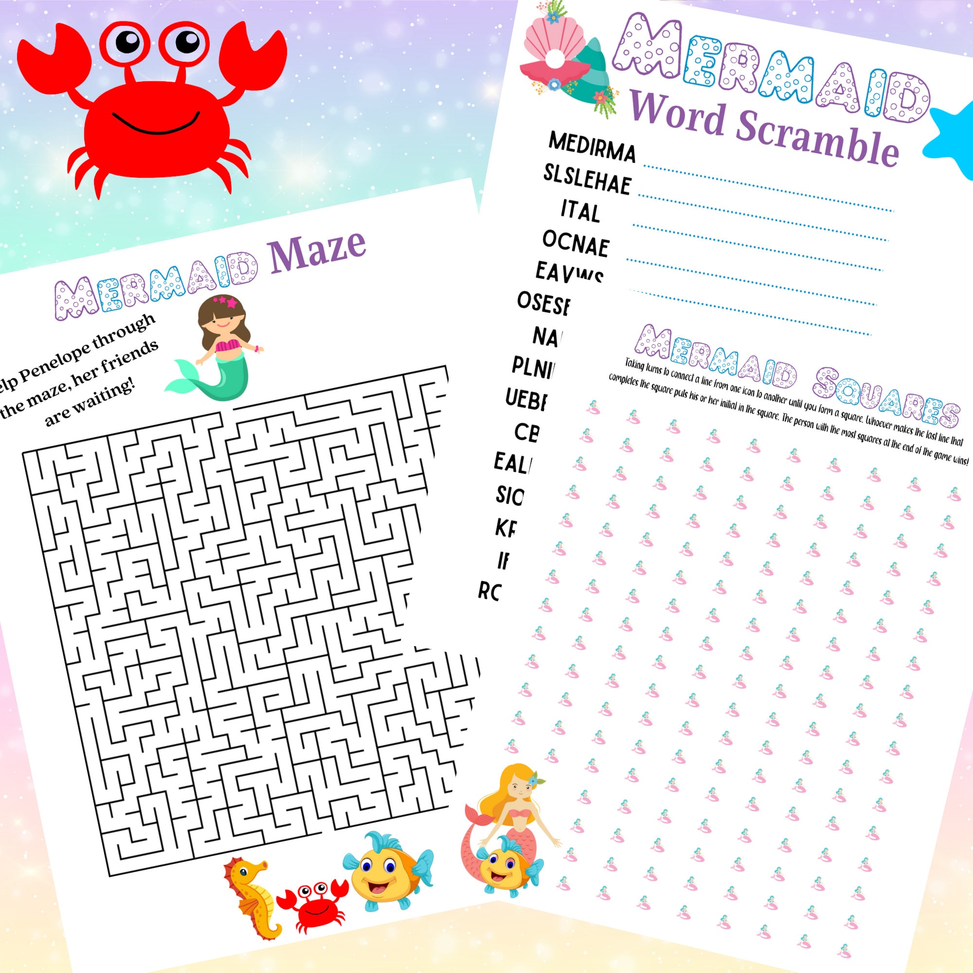 Mermaid Activity Set Printable Activities for Kids Mermaid Party Pack ...