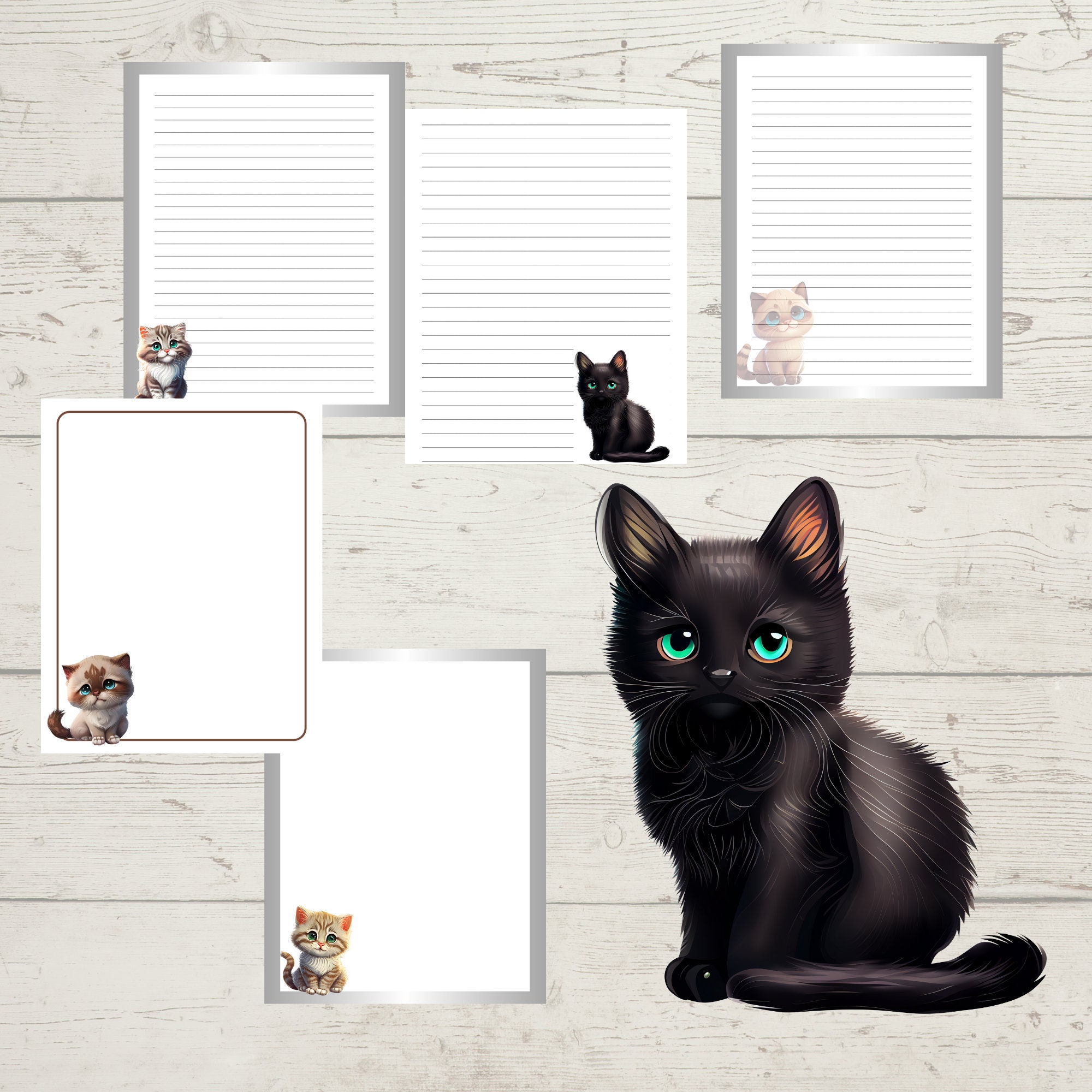 Cute Cat Stationery, Printable Cute Cat Stationery, Cute Cat Notepaper ...