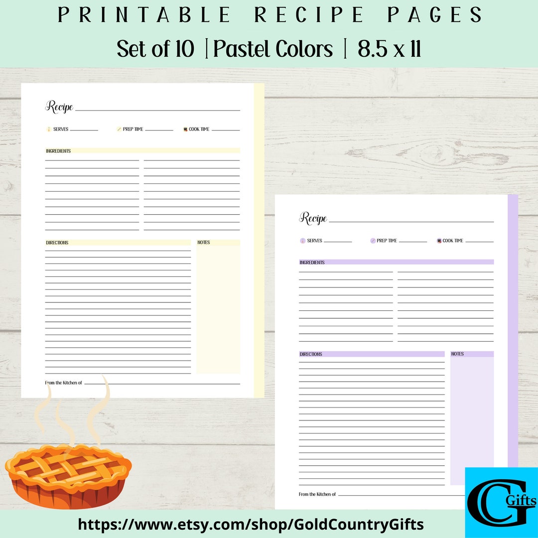 Printable Blank Recipe Pages, Recipe Card, Recipe Card Template, Simple ...