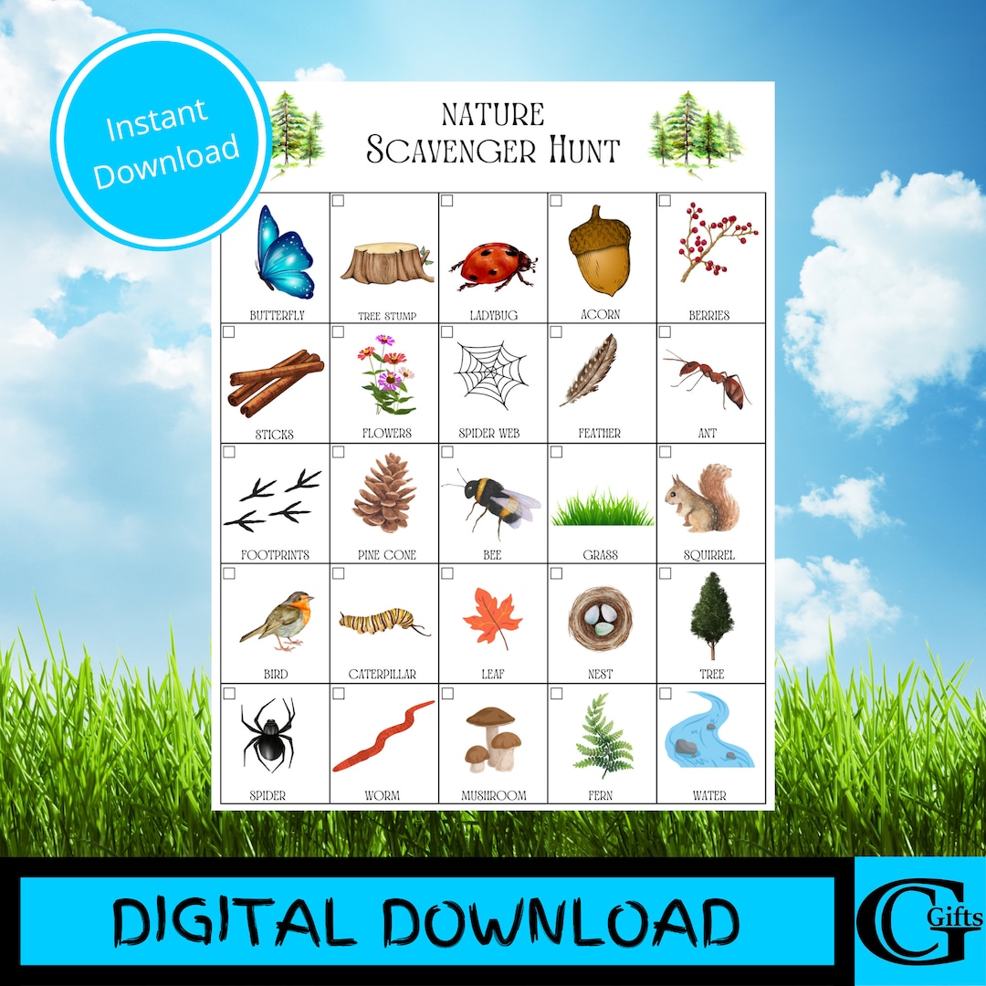 Printable Nature Scavenger Hunt for Kids, Outdoor Scavenger Hunt Game ...