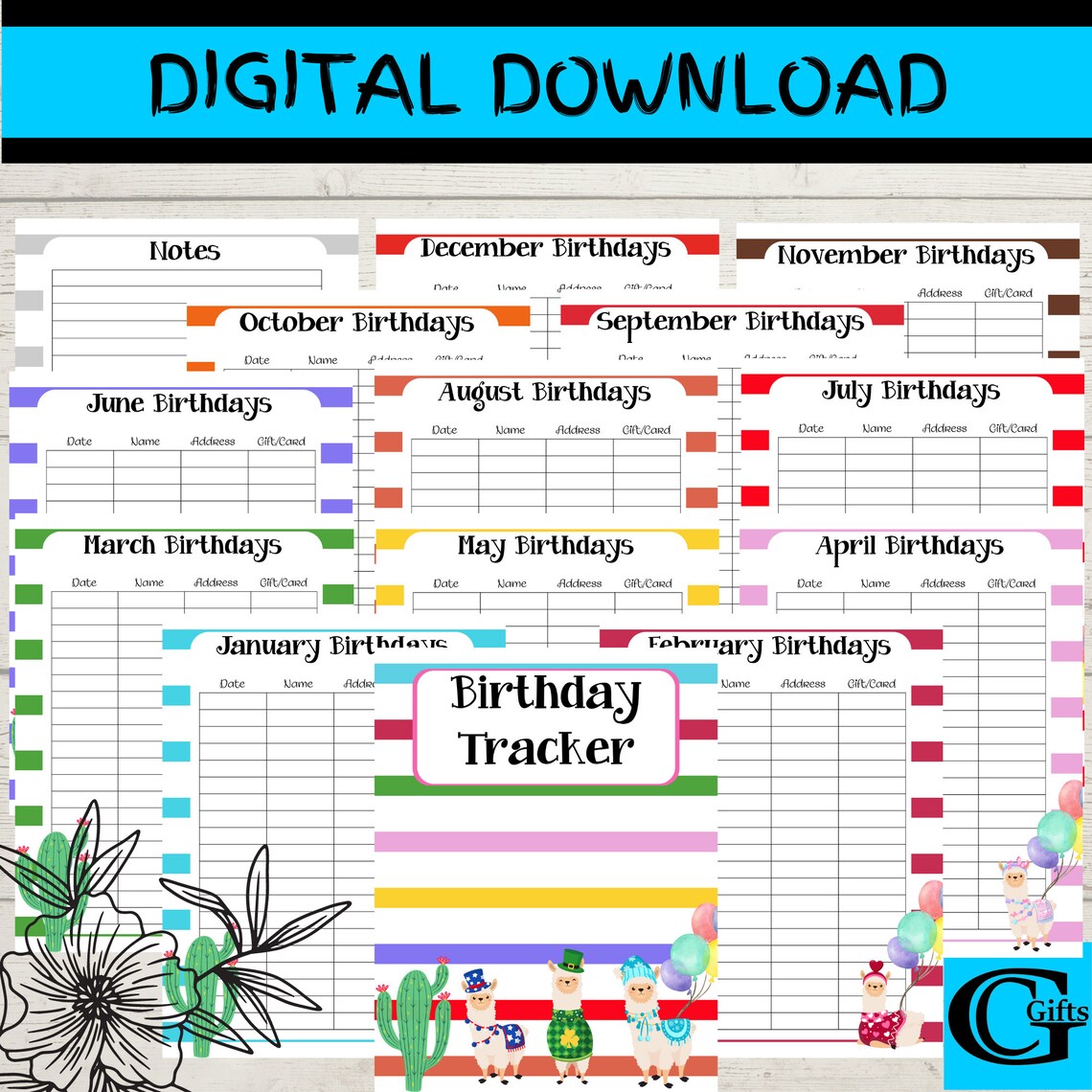 Printable Birthday Tracker, Birthday Planner, Birthday Reminder ...