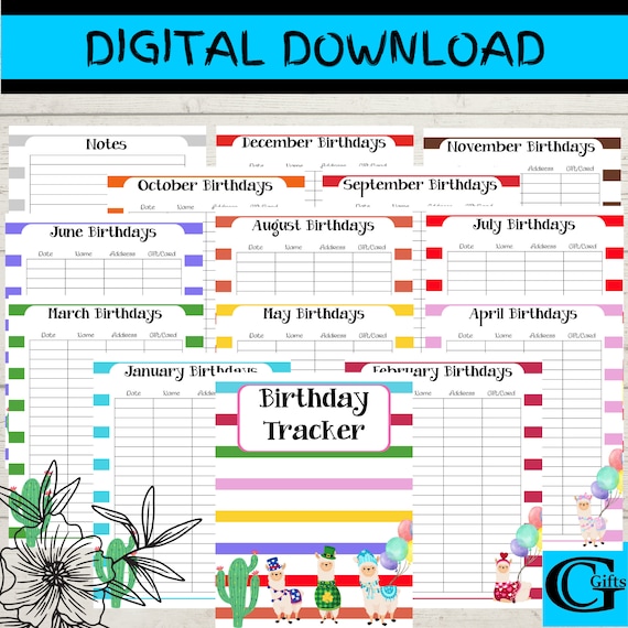Printable Birthday Tracker Birthday Planner Birthday - Etsy