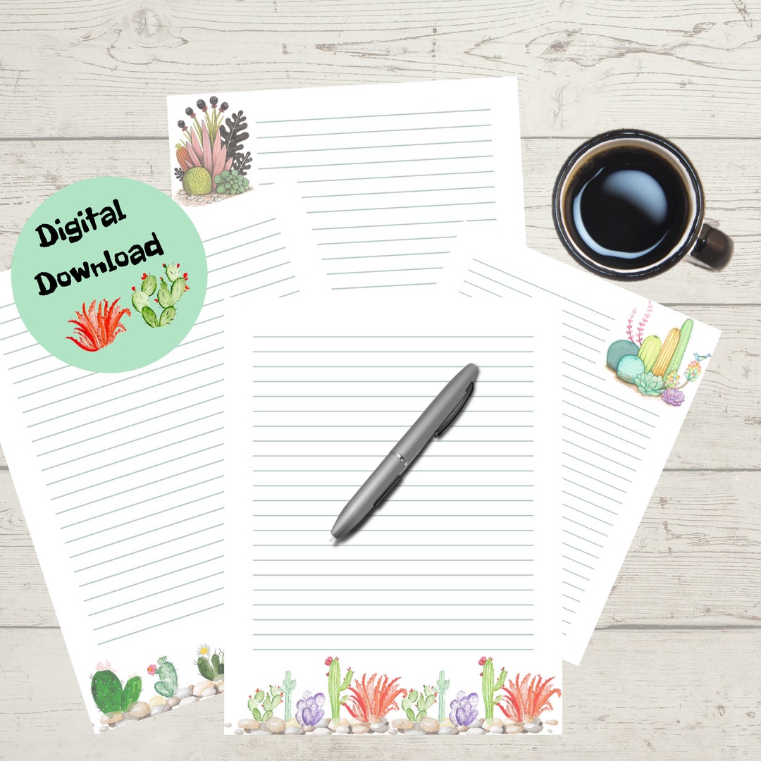 Watercolor Cactus Printable Writing Paper Printable Lined Paper Cactus ...
