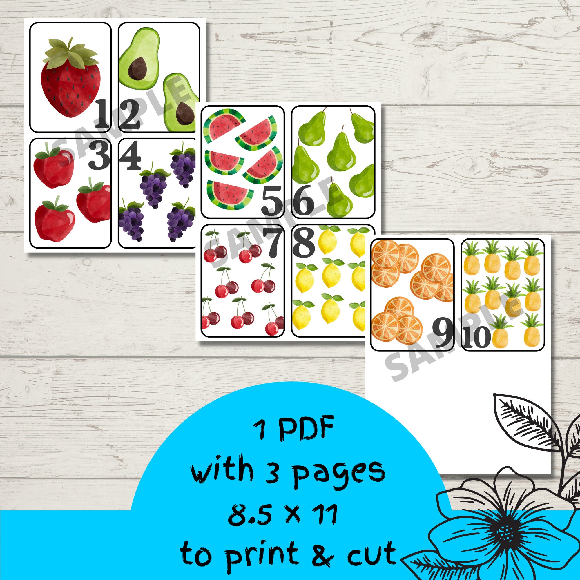 Number Flashcards With Fruit, 1 10 Digital Download, Homeschool ...