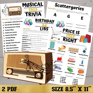 Printable Birthday Party Games, Born in 1923 Games, 20 Game Bundle ...