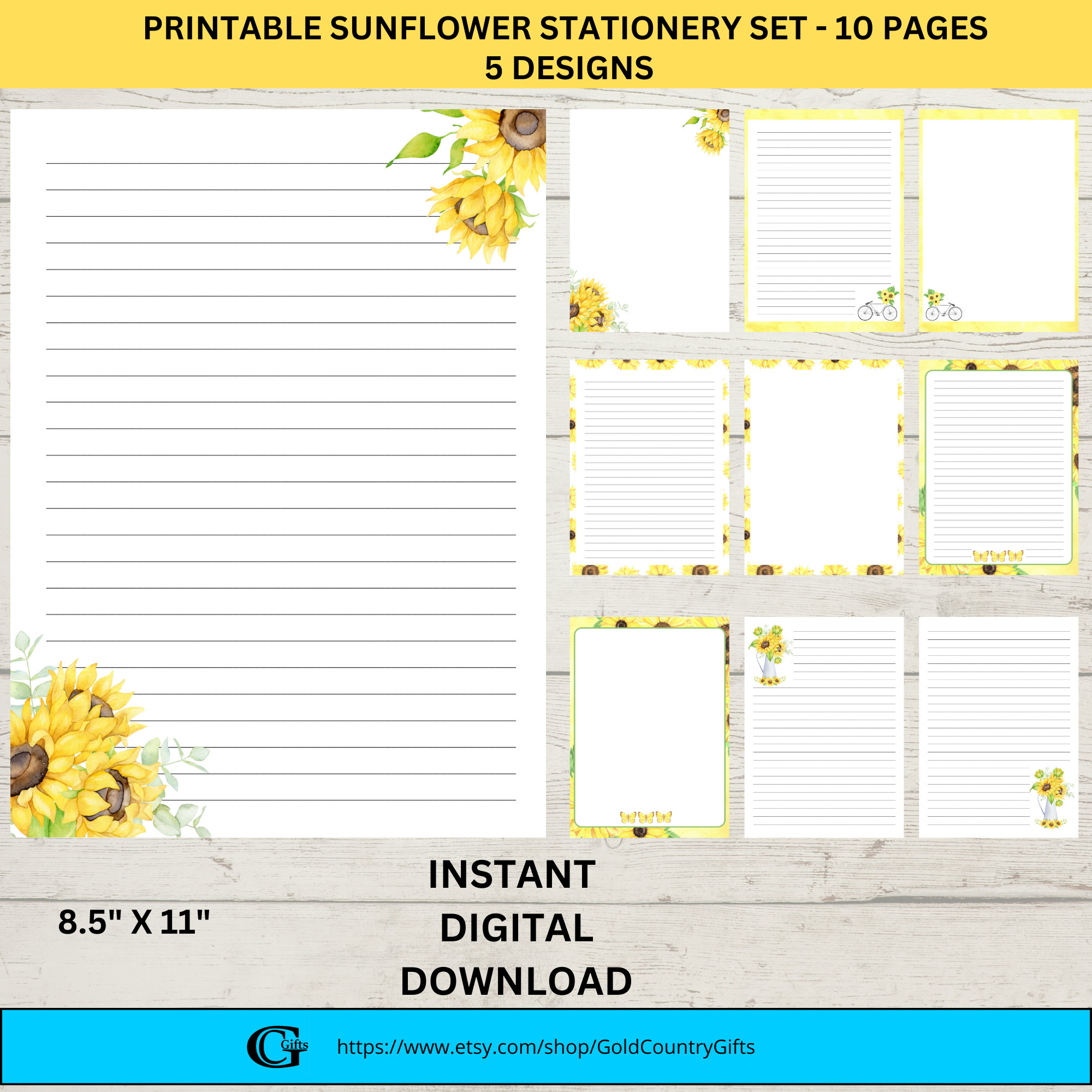 Sunflower Stationery, Printable Sunflower Stationery, Sunflower ...