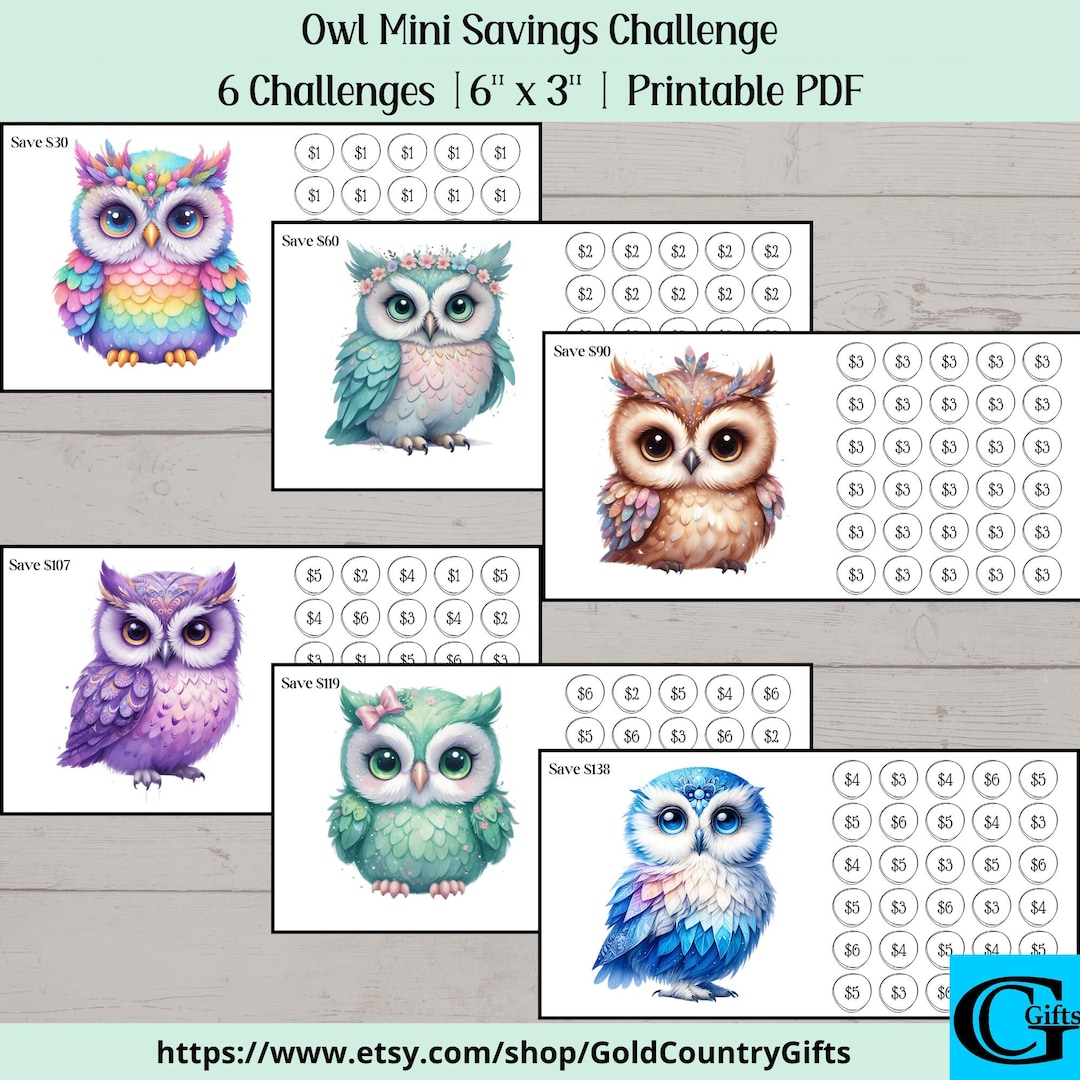 Owl Mini Savings Challenge Printable, Savings Challenge, Cash Budget ...