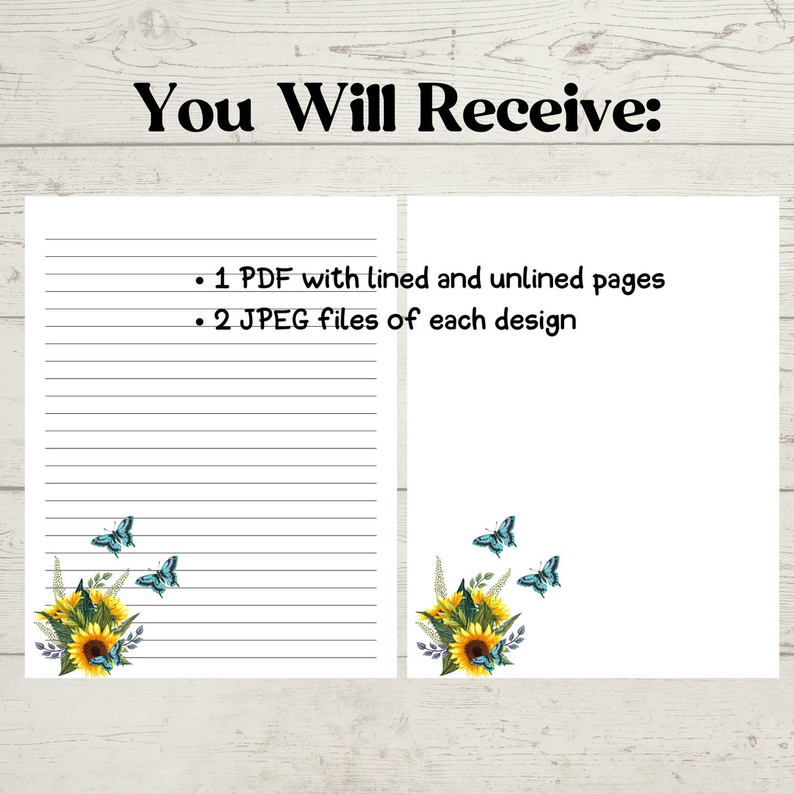 Sunflower and Butterflies Printable Stationery, Journal Paper ...