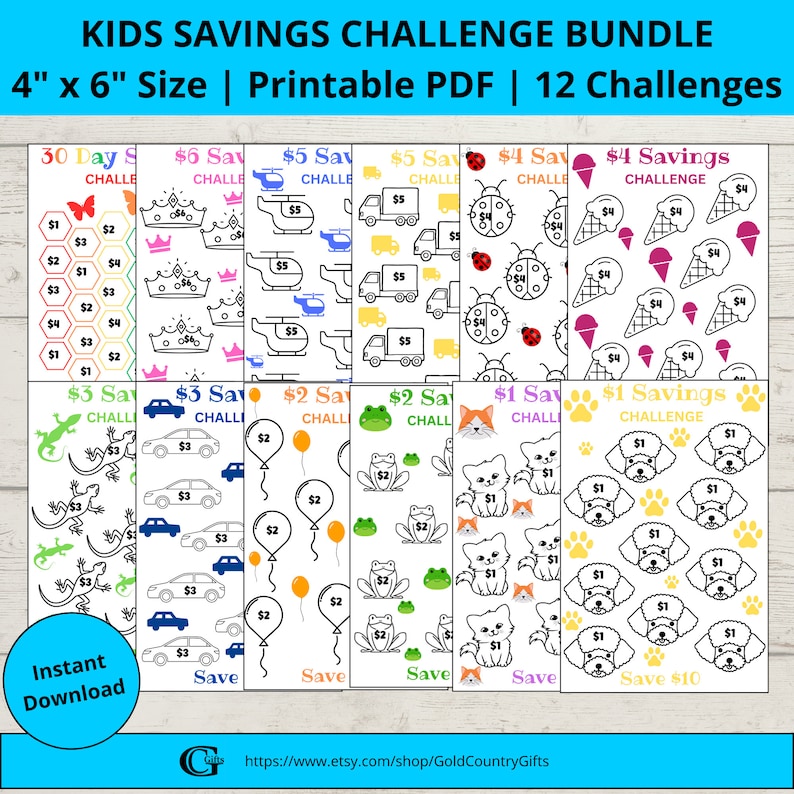 Kids Printable Savings Challenge Bundle, A6 Sized Savings Trackers ...