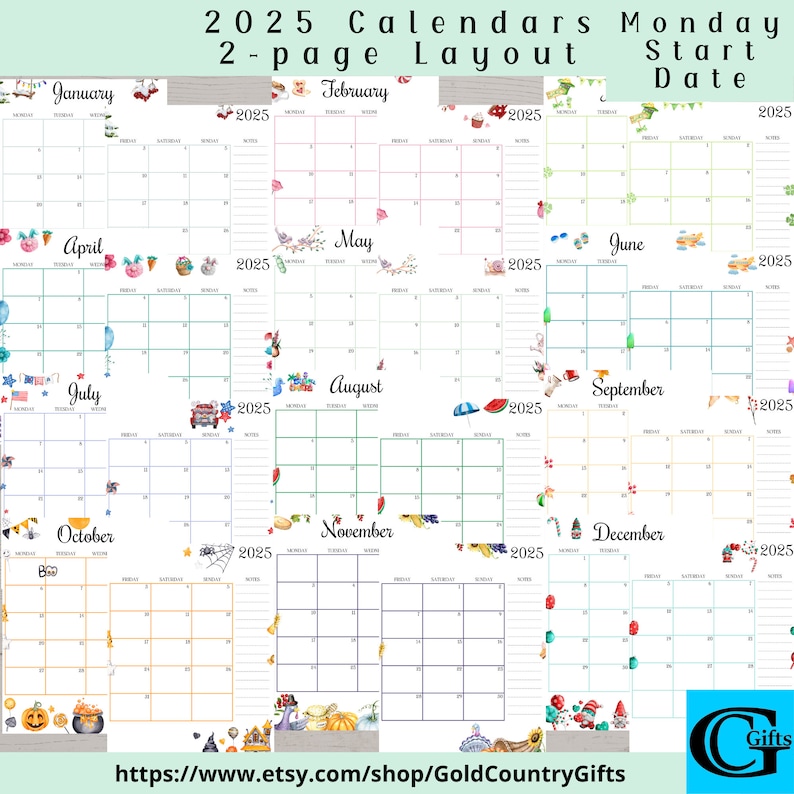 2025 2-page Layout Printable Monthly Calendar, Desk Calendar, Printable ...