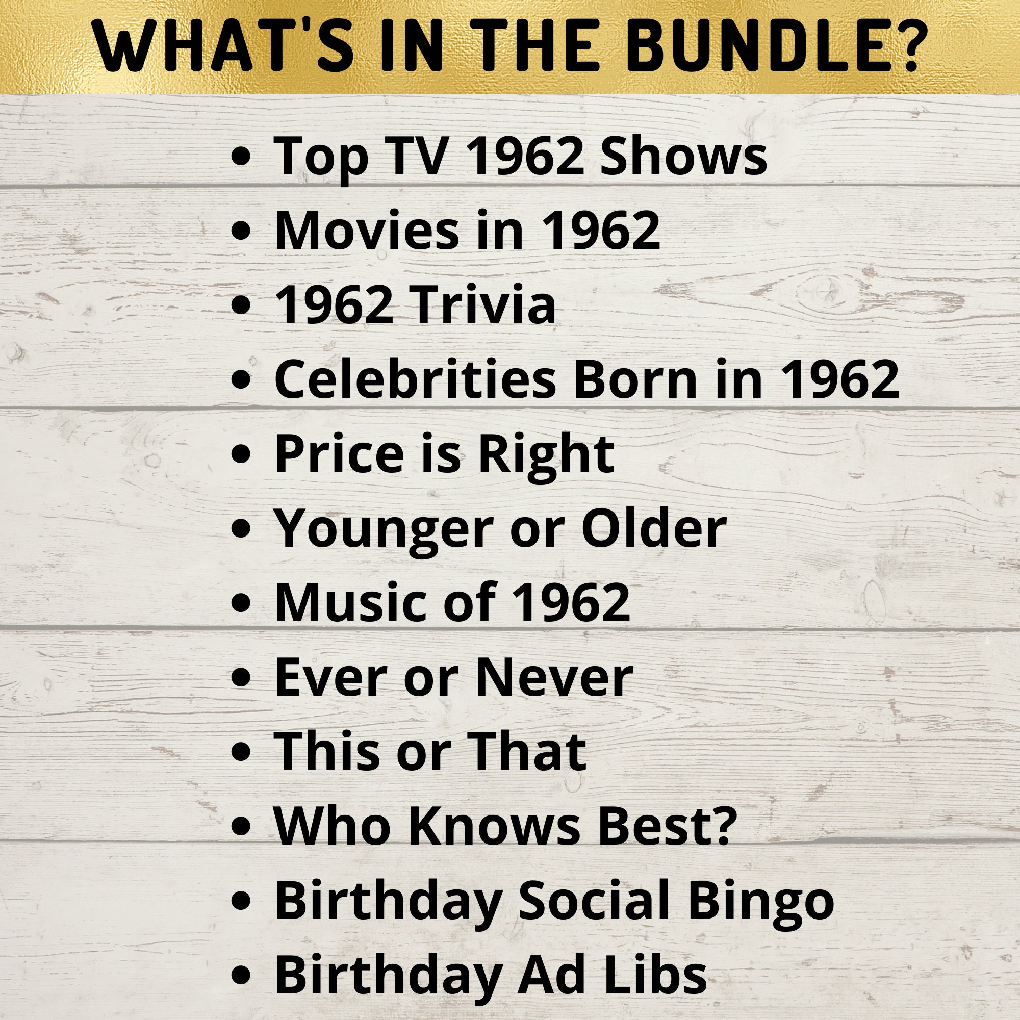 Printable Birthday Party Games, Born in 1962. Game, 12 Game Bundle ...