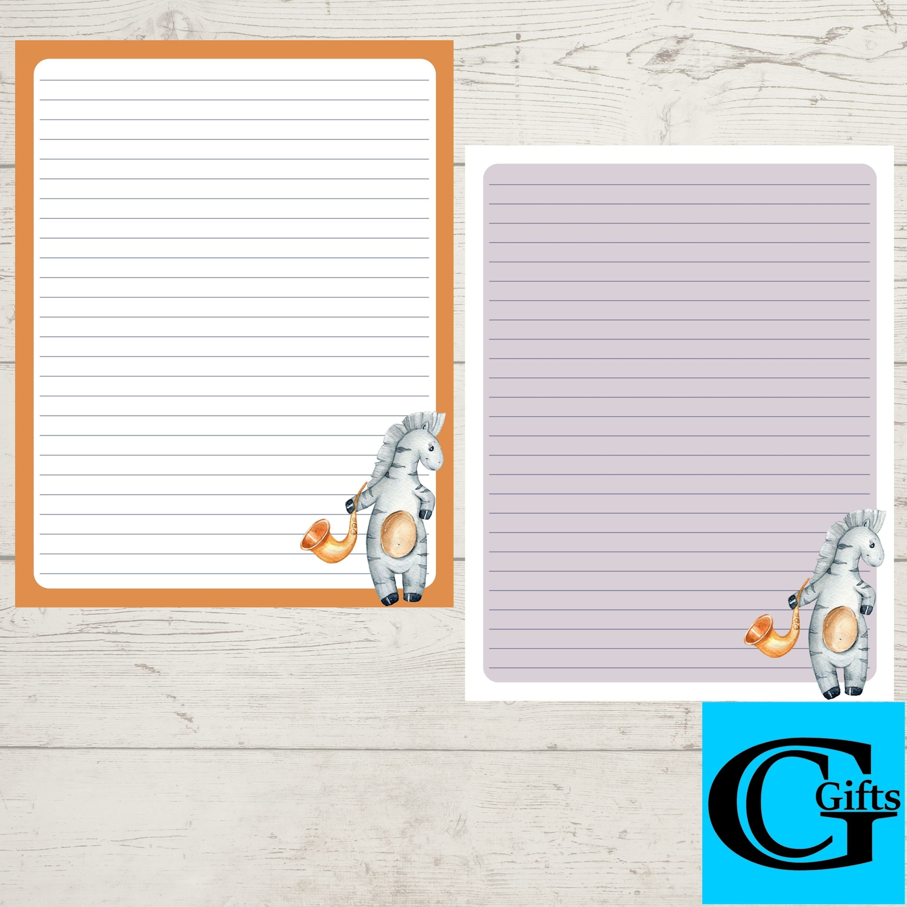 Watercolor Zebra Printable Writing Paper, Lined Paper, Zebra Stationery ...