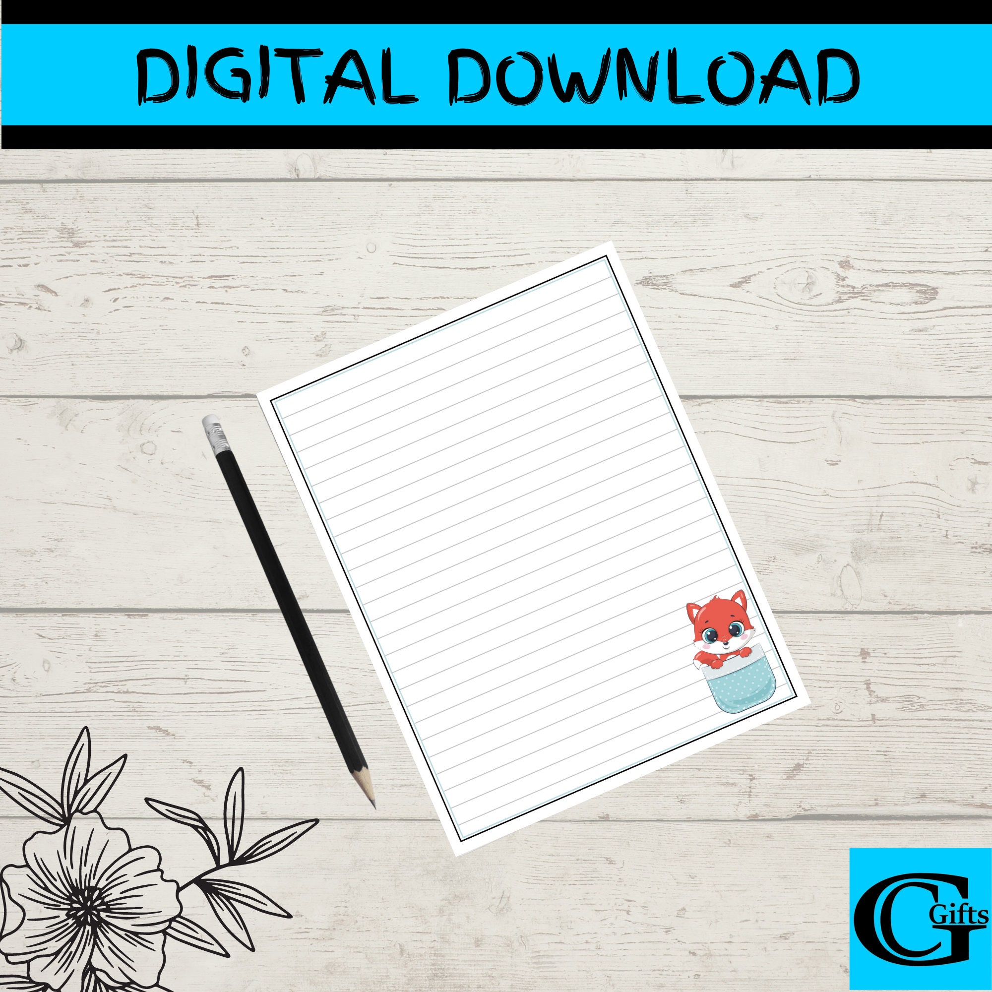 Cute Fox in A Pocket Printable Stationery 8.5x11 Inches - Etsy