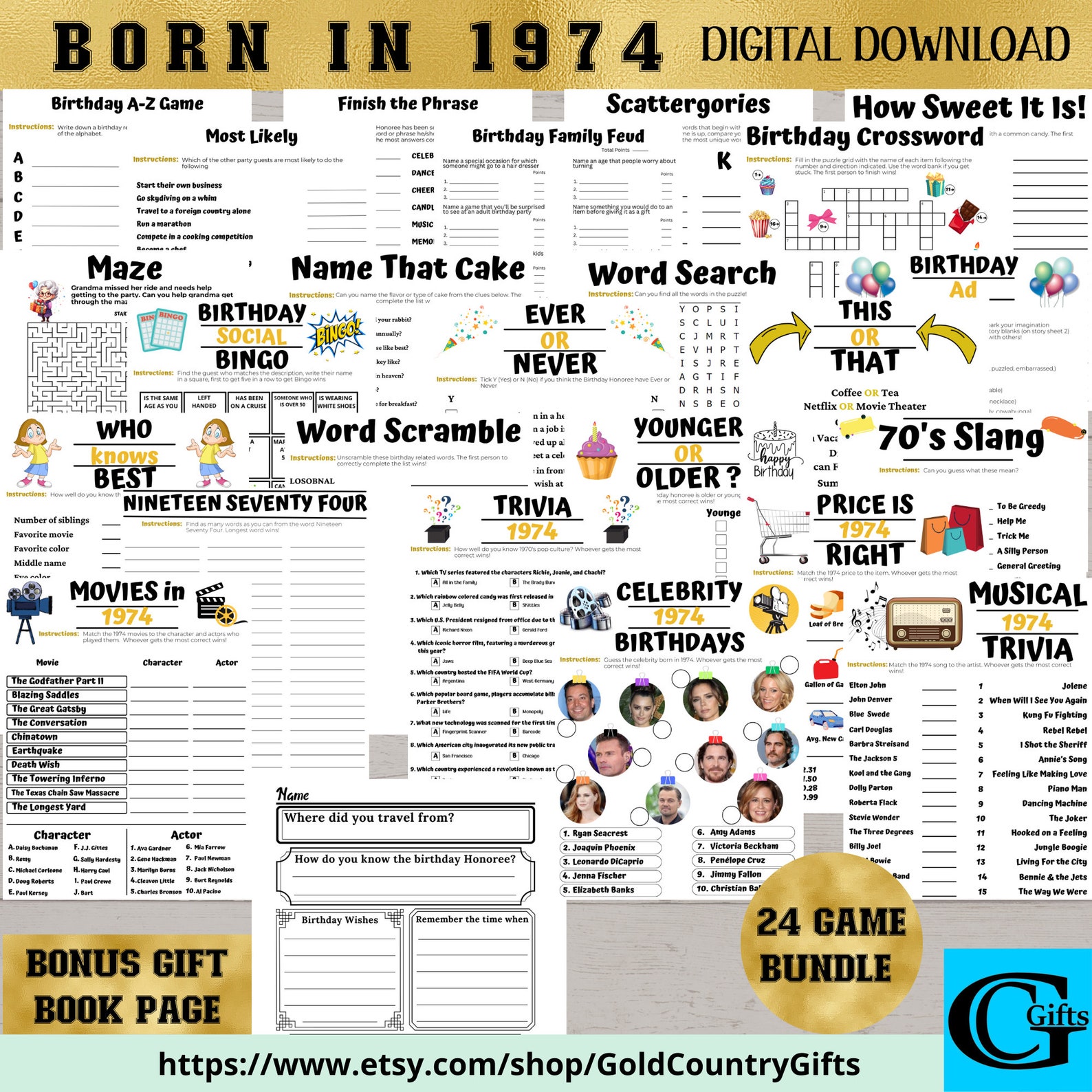 Printable Birthday Party Games, Born in 1974 Games, 24 Game Bundle ...