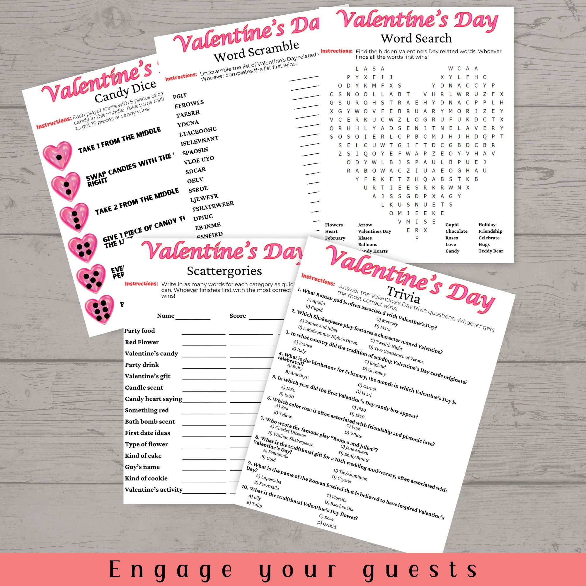 Valentine's Day Printable Games, Valentine's Game Bundle, Valentine's ...