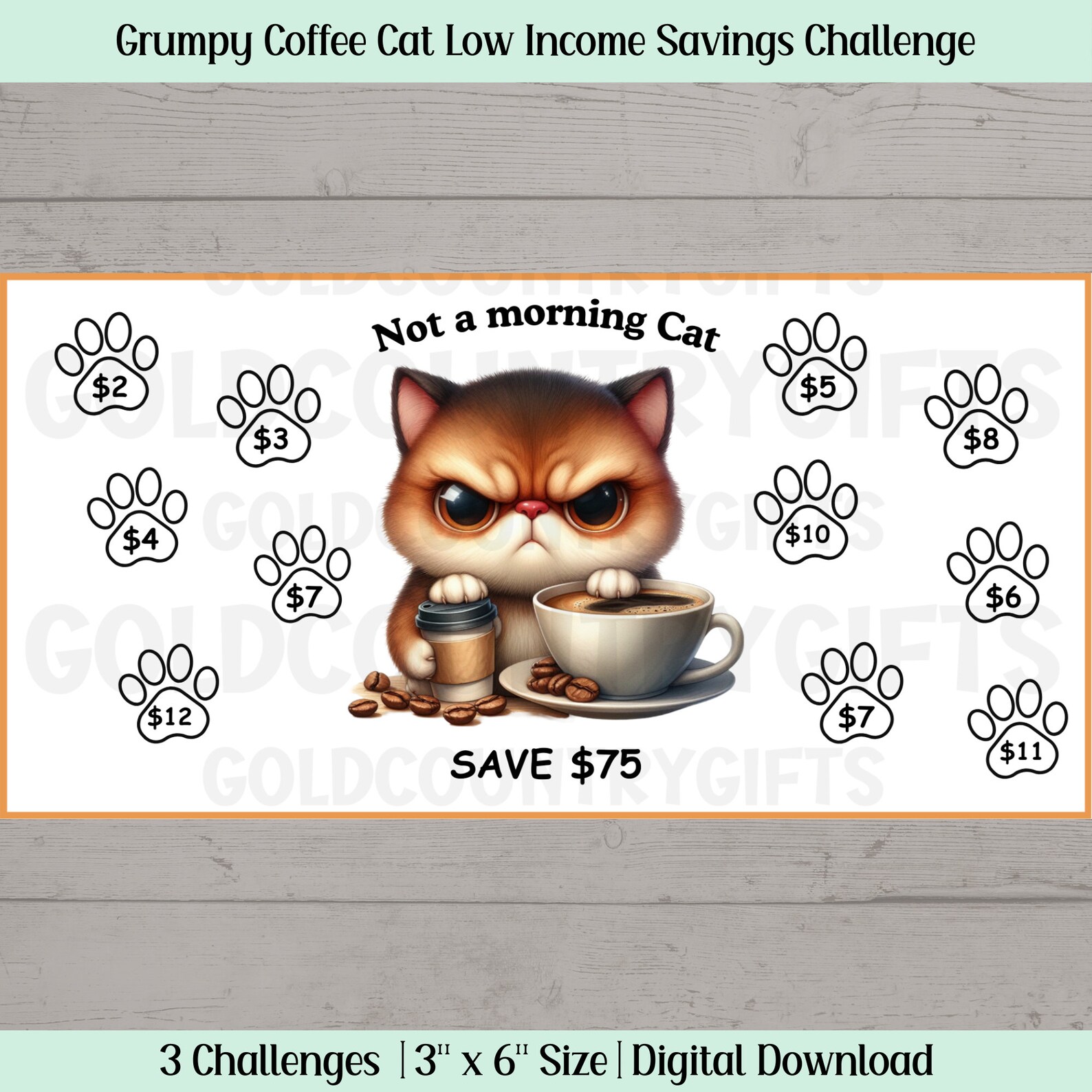 Mini Low Income Savings Challenge Printable, Grumpy Coffee Cat Savings ...