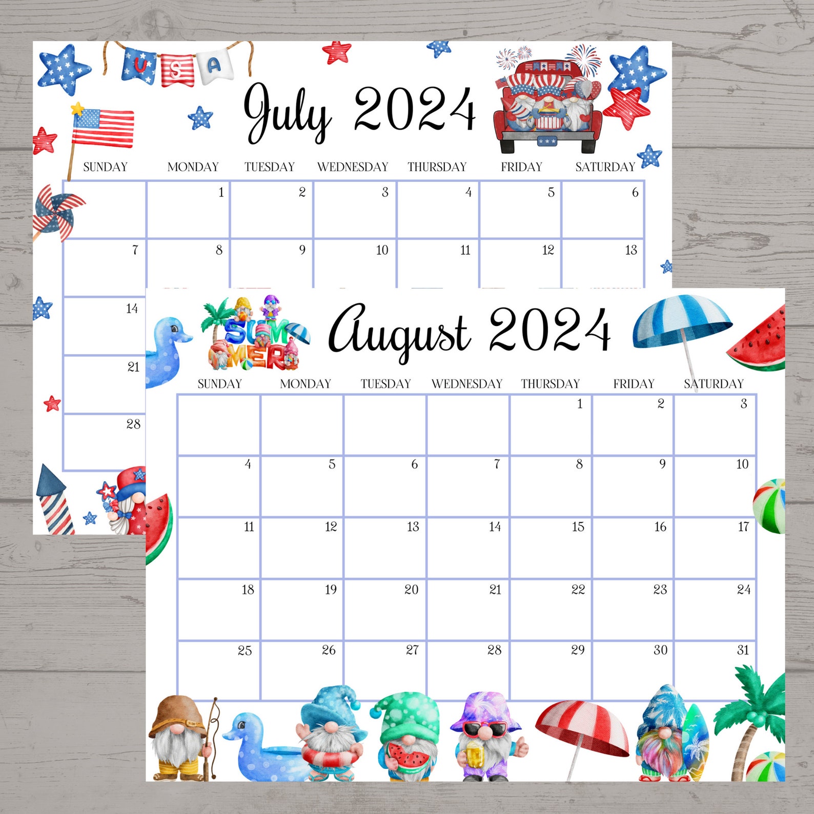 2024 Printable Calendars, Printable Kids Calendars, Watercolor ...