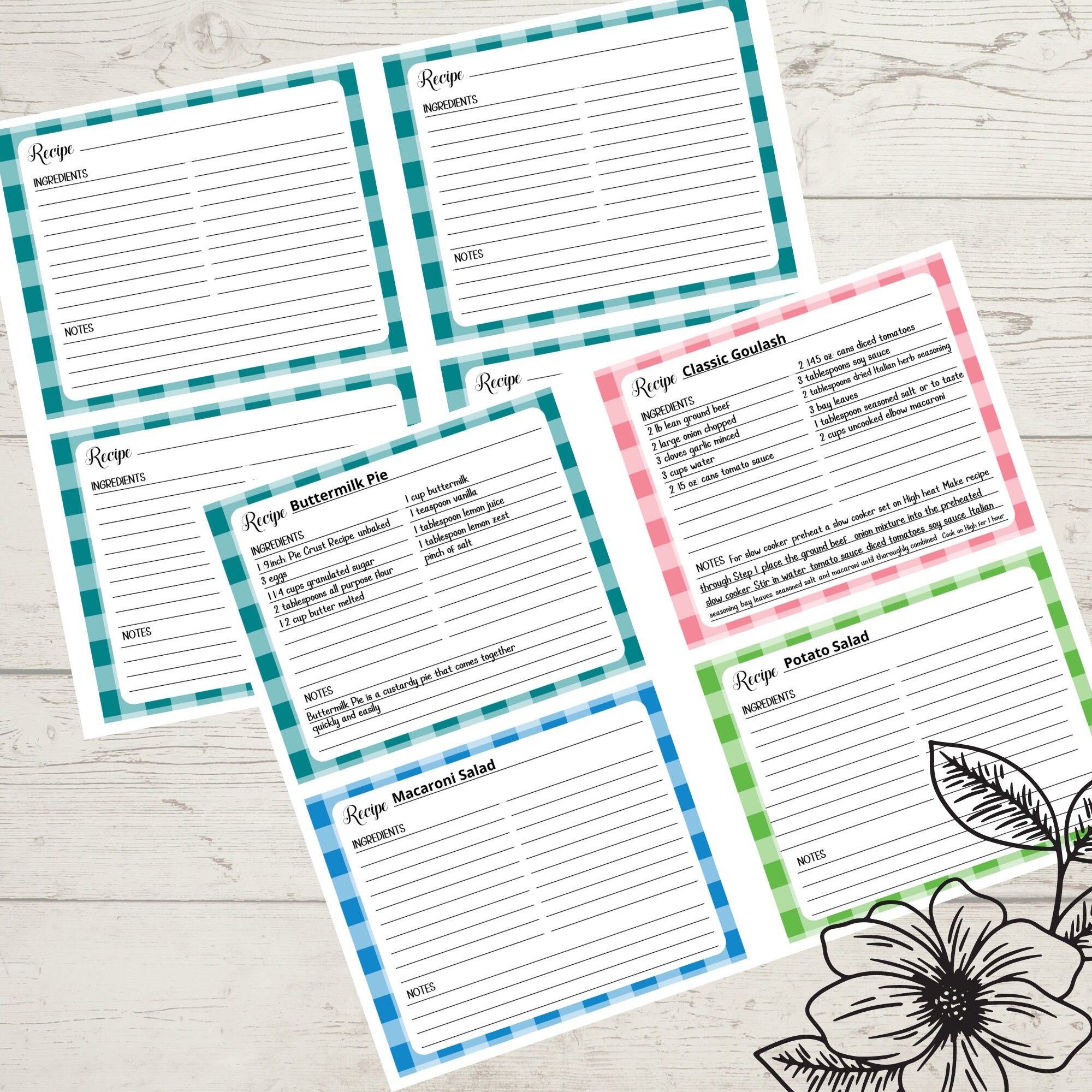 Printable Blank Recipe Cards Recipe Card Template Recipe - Etsy